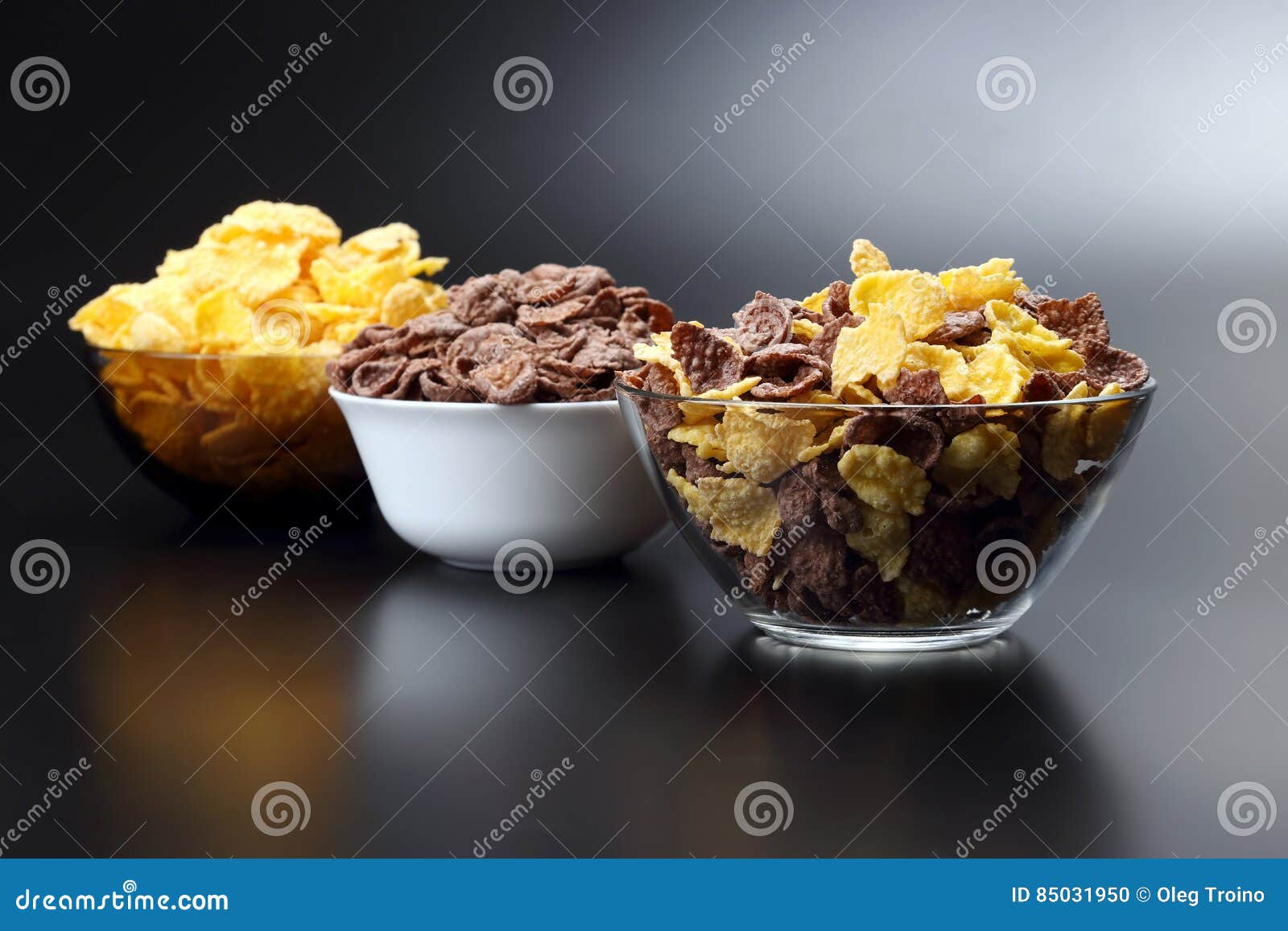 Three Plates with Different Corn Flakes Stock Photo - Image of crisp ...