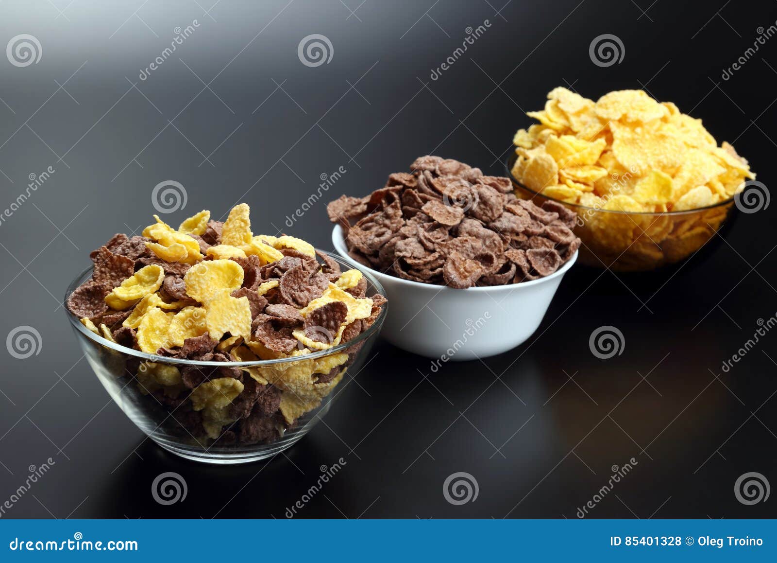 Three Plates with Different Corn Flakes Stock Photo - Image of ...
