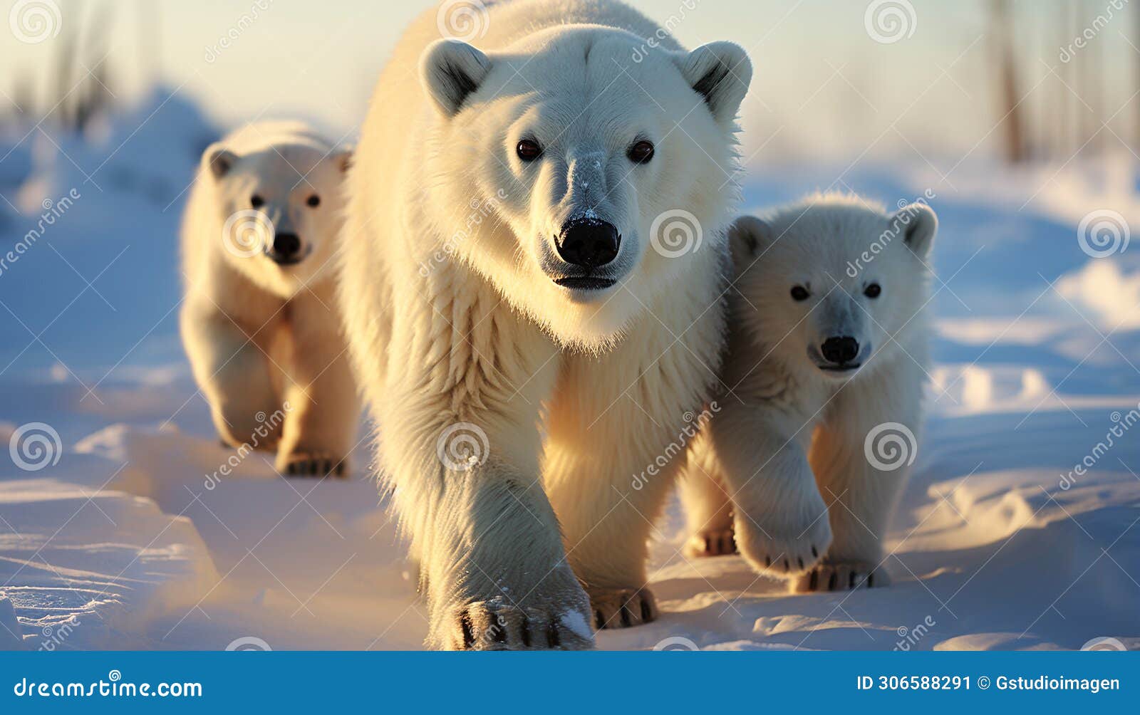 Three Playful Arctic Animals in the Snow, Looking Cheerful and Cute ...