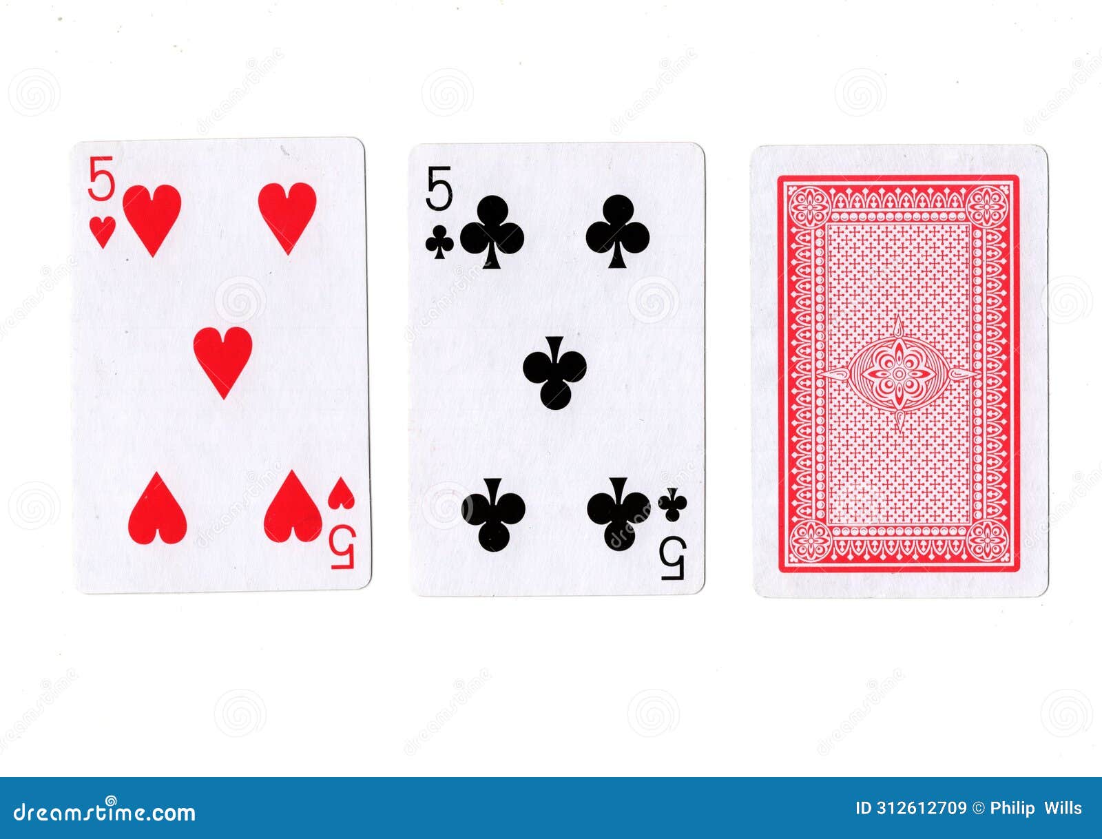 Three Playing Cards with a Pair of Fives Revealed. Stock Illustration ...