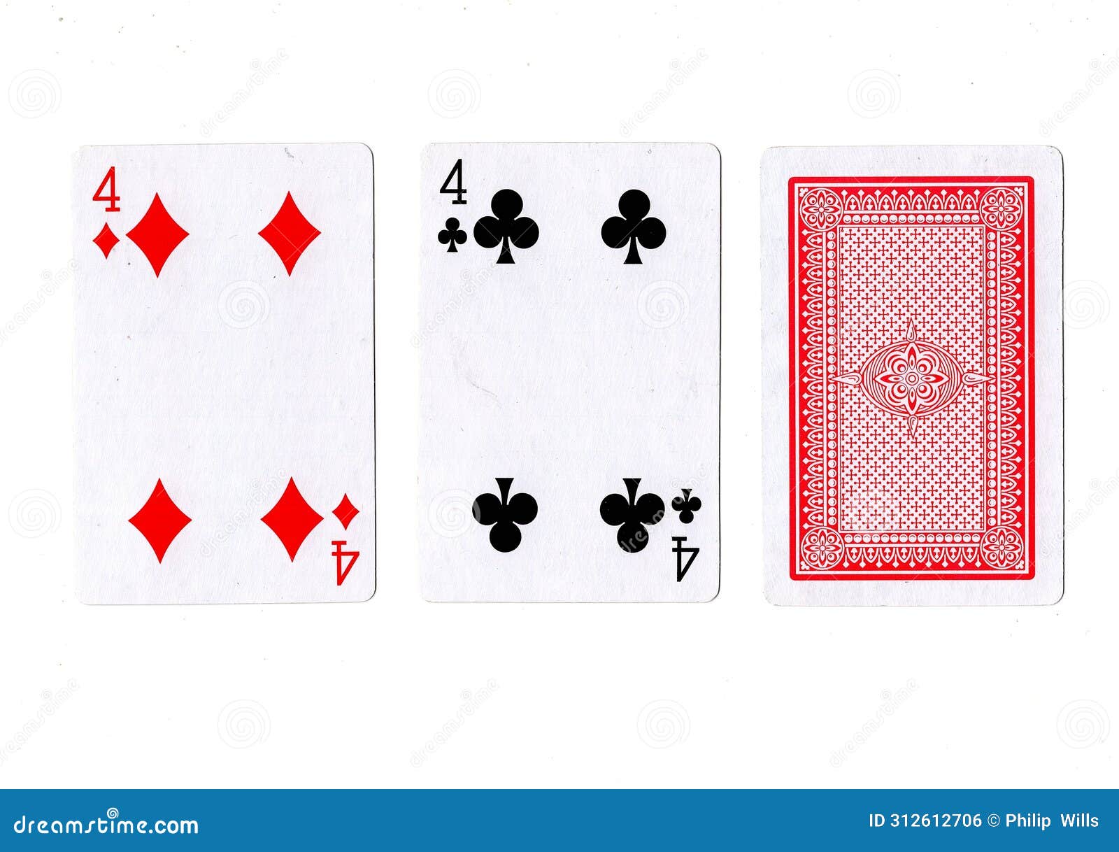 Three Playing Cards with a Pair of Fours Revealed. Stock Illustration ...