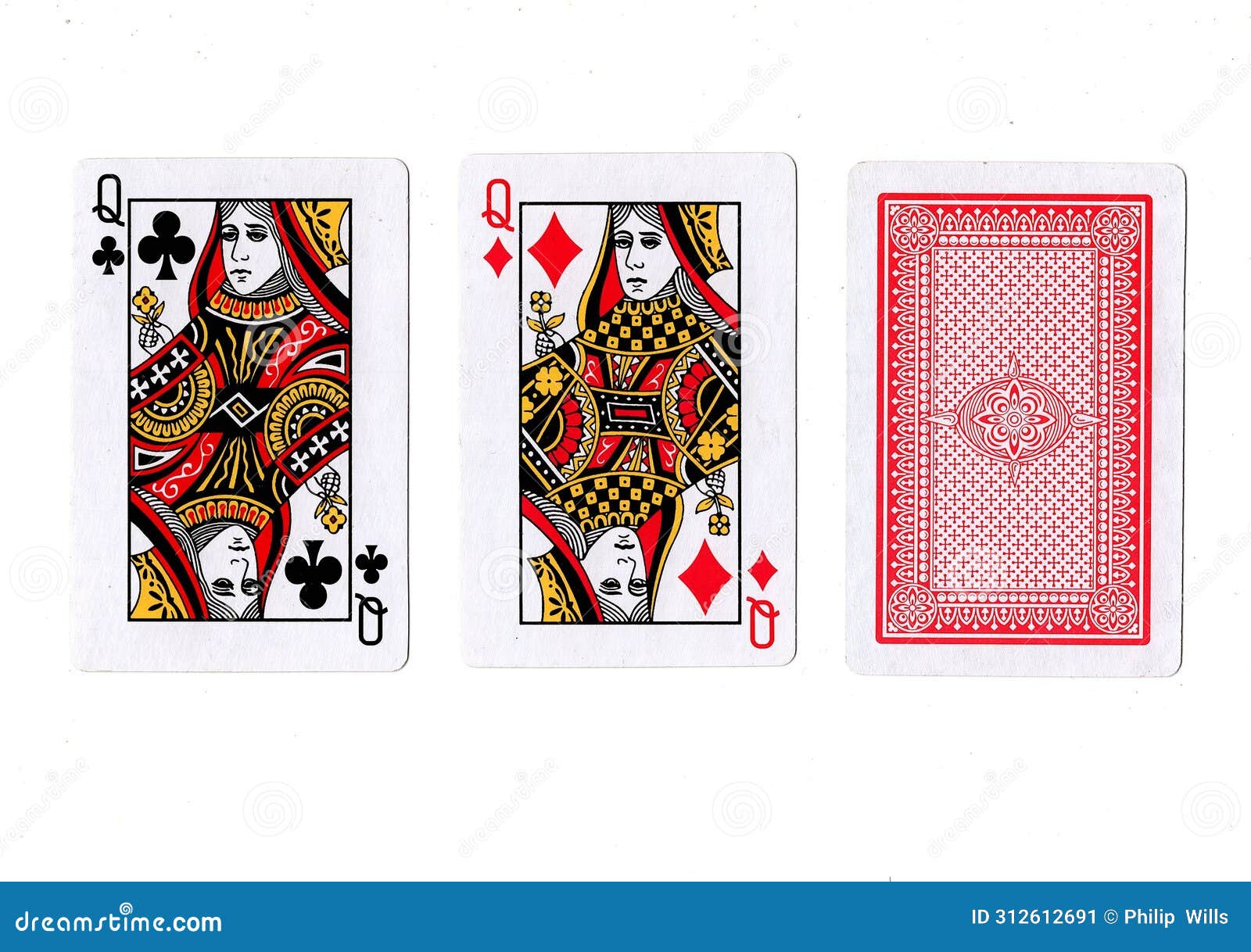 Three Playing Cards with a Pair of Queens Revealed. Stock Illustration ...
