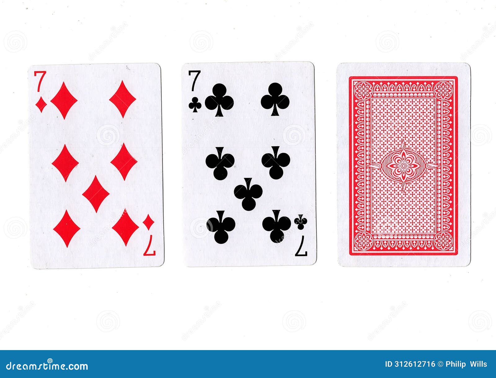 Three Playing Cards with a Pair of Sevens Revealed. Stock Illustration ...
