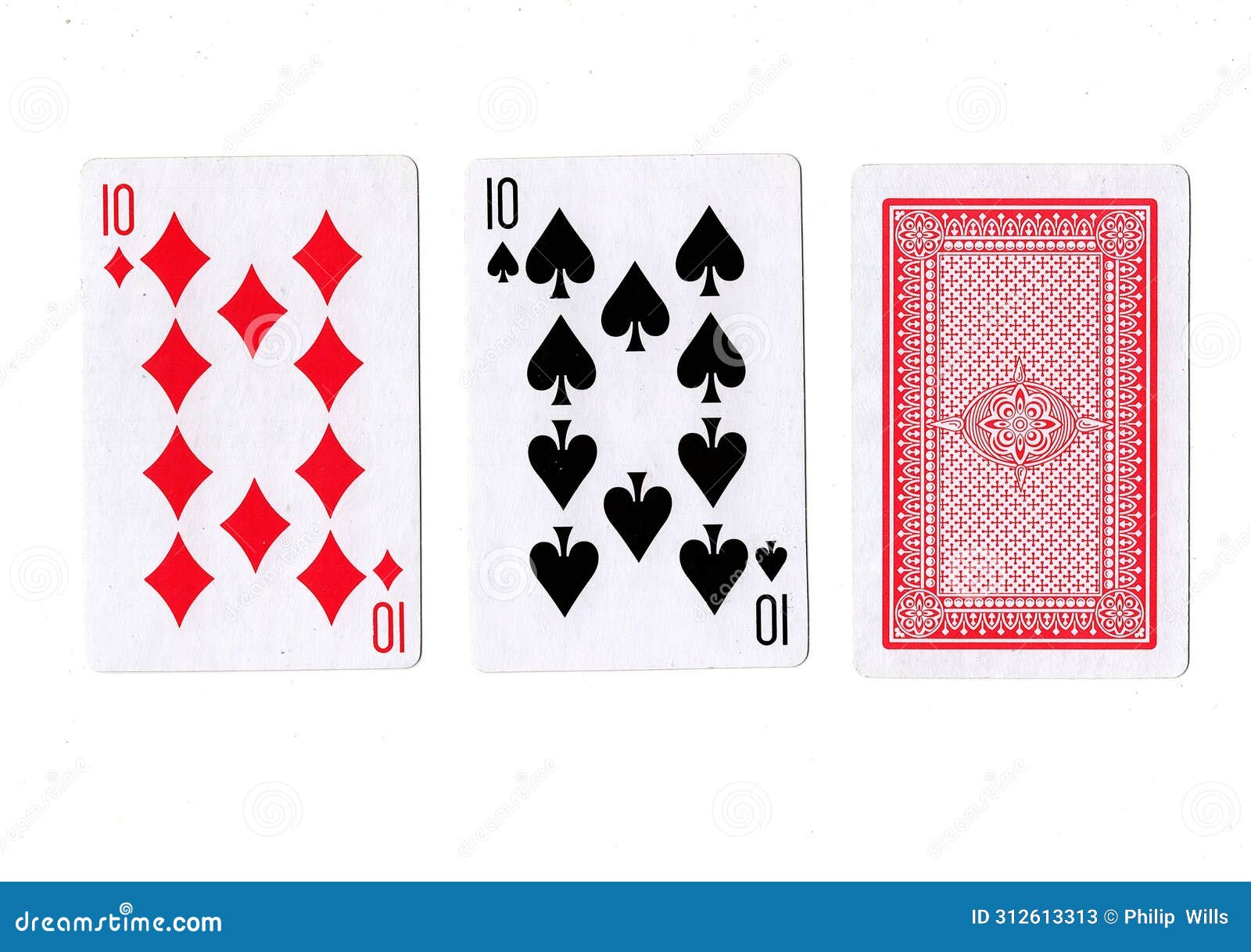 Three Playing Cards with a Pair of Tens Revealed. Stock Illustration ...