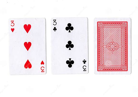 Three Playing Cards with a Pair of Threes Revealed. Stock Illustration ...