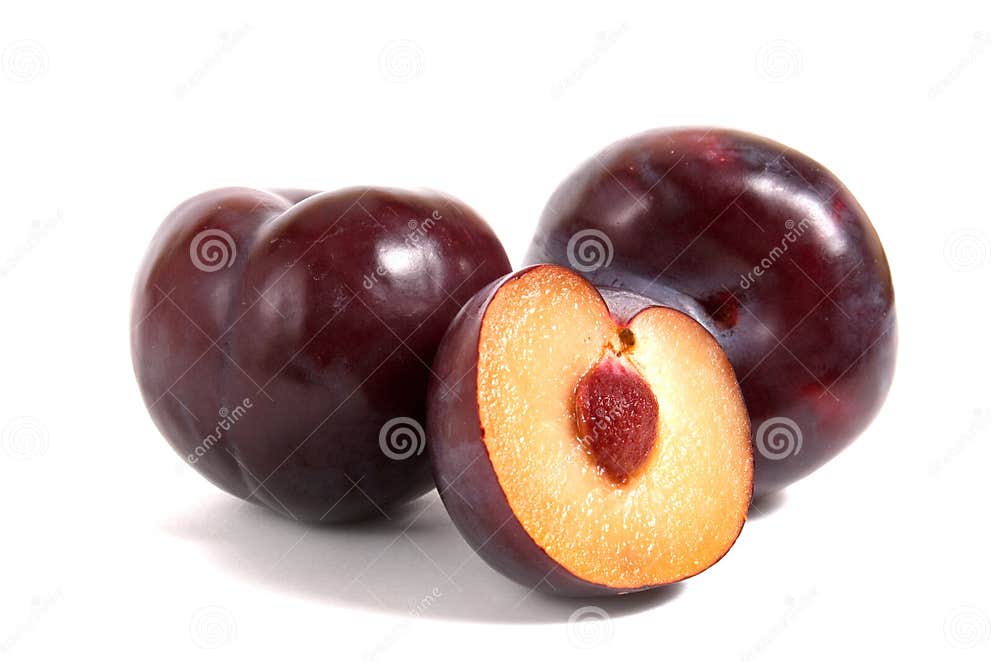 Three plums stock image. Image of dessert, green, background - 12396563