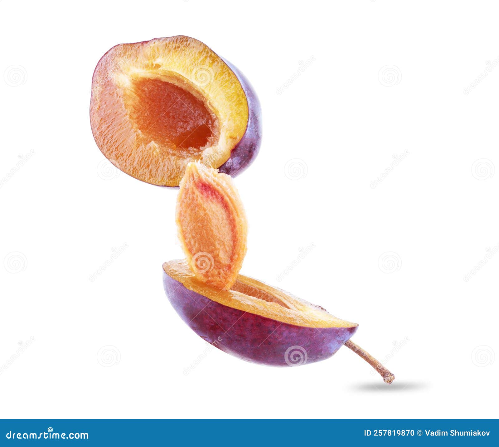 Three Plums with Leaves on White Background Stock Photo - Image of ...