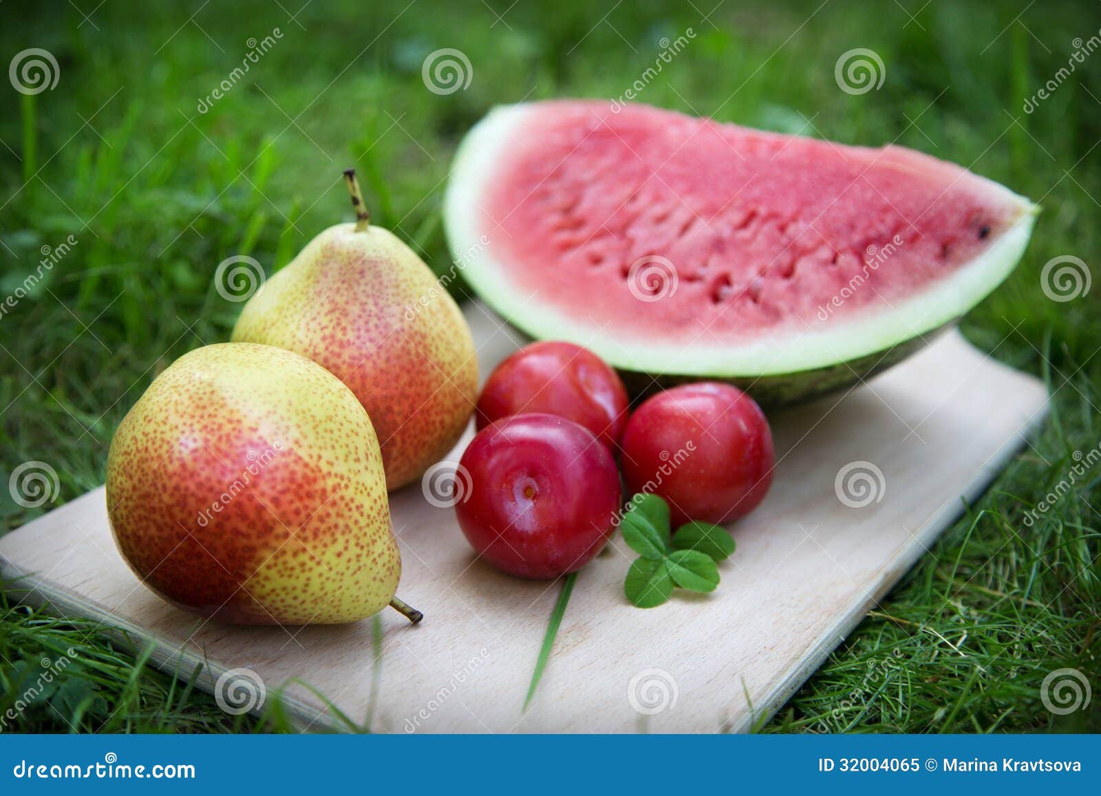 Three Plums with Pears and Watermelon Stock Image - Image of fruits ...