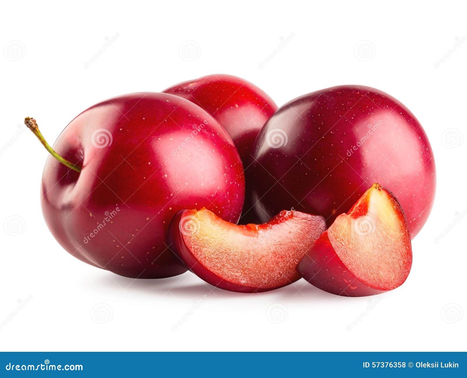 Three plums with slices stock photo. Image of snack, brightly - 57376358