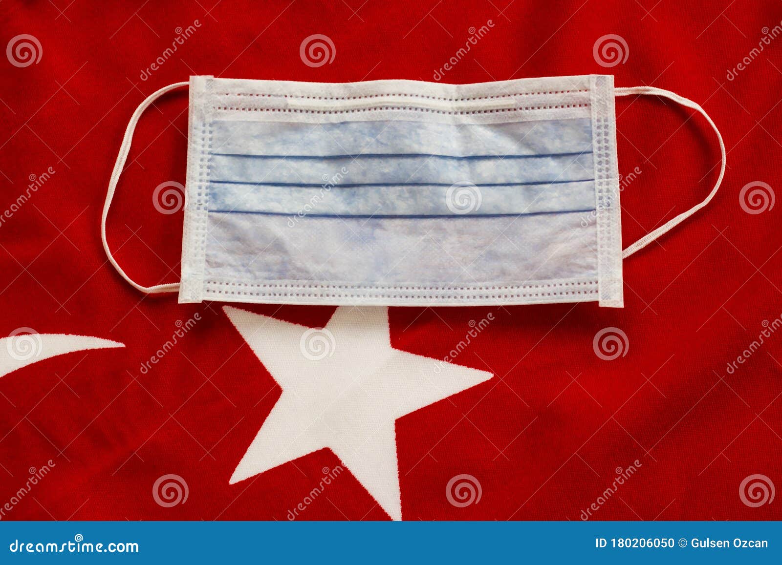 Three Ply Structure,single Use Hygenic Face Mask on Turkish Flag. Stock ...