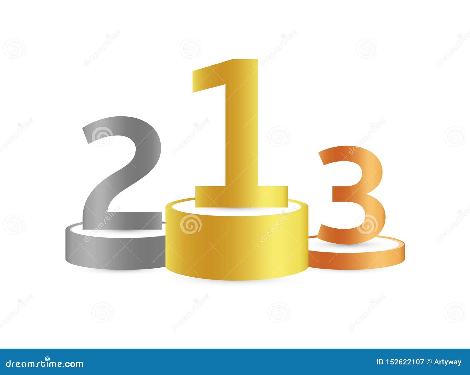 Three Podiums for First, Second and Third Place. Golden, Silver and ...