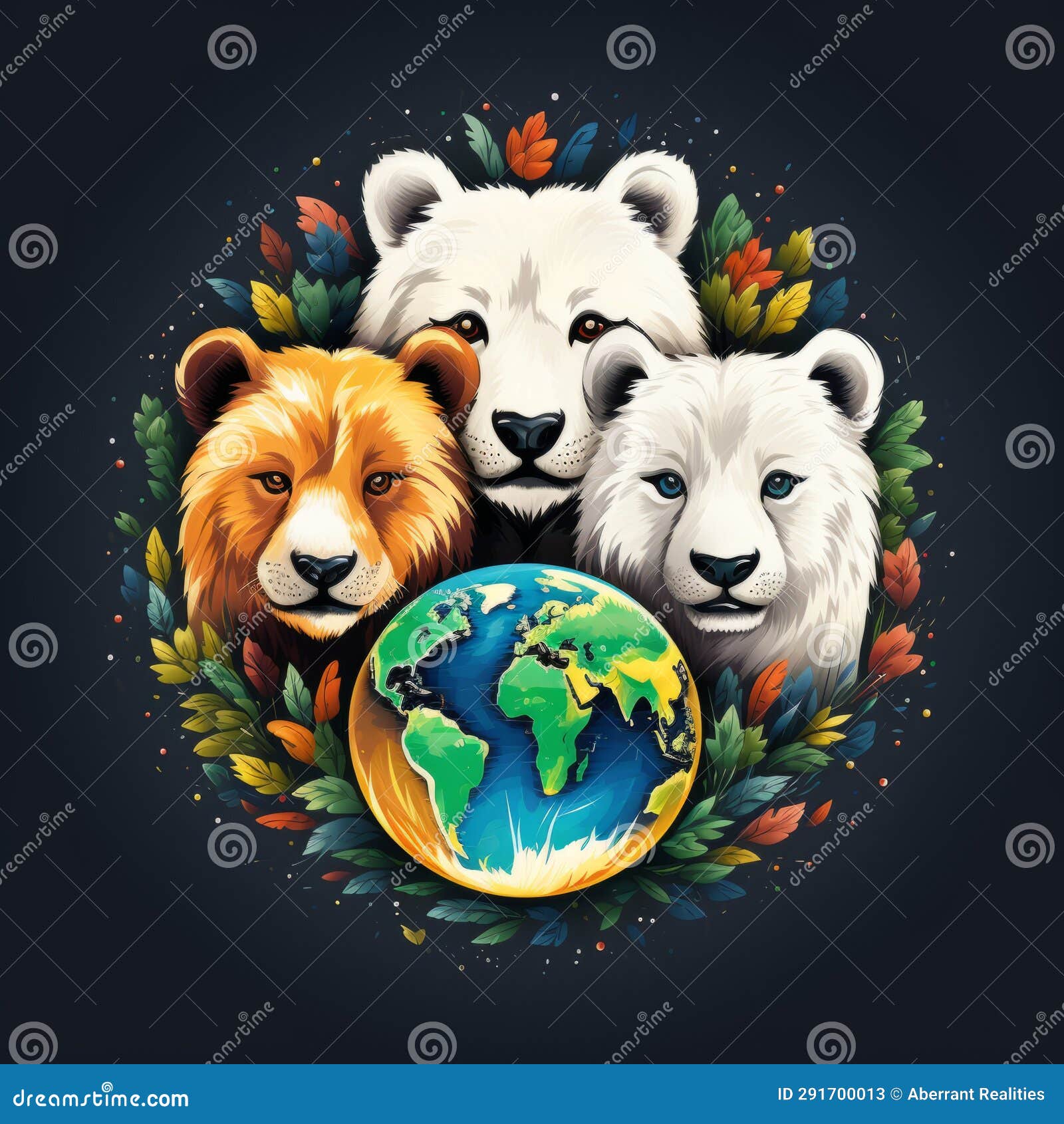 Three Polar Bears with the Earth in the Background Stock Illustration ...