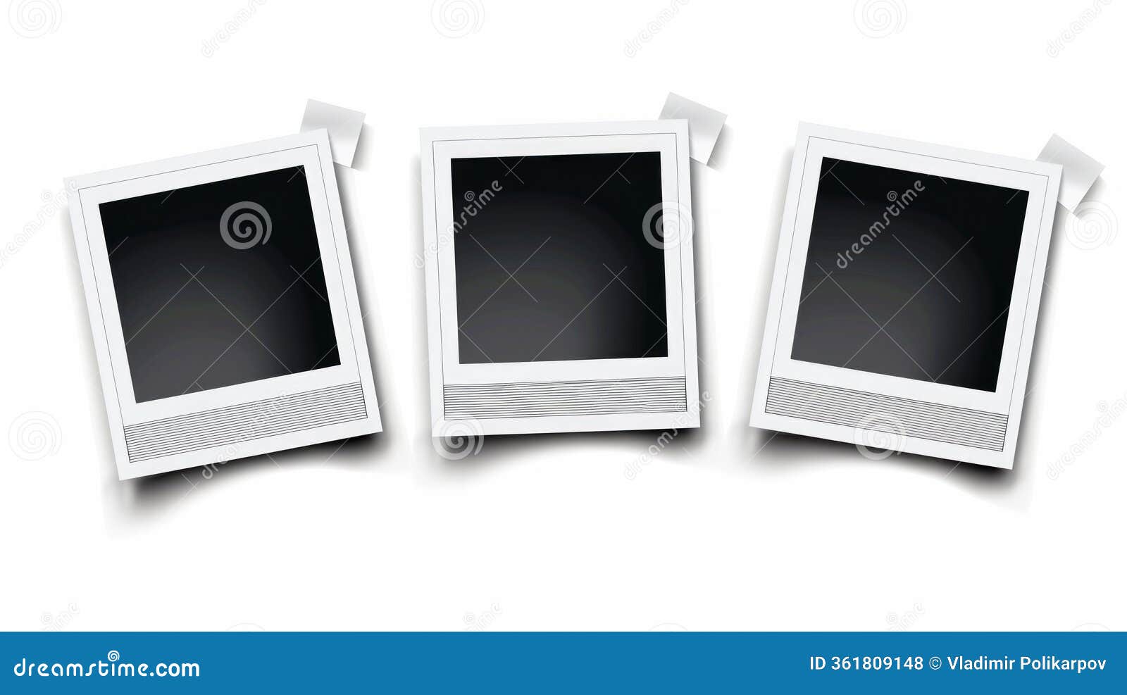 Three Polaroid Frame Photo Prints Row Blue Background Royalty-Free ...