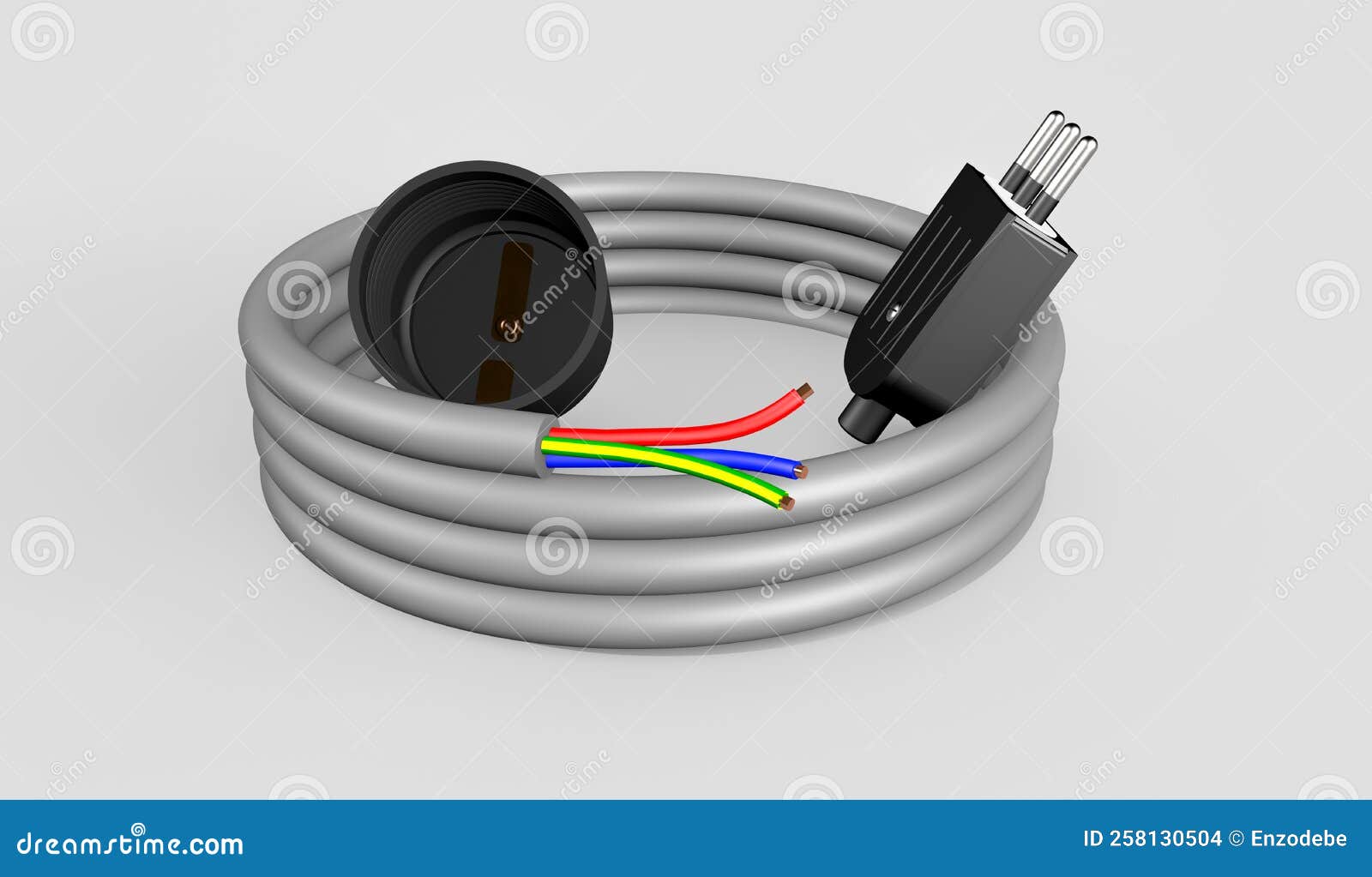 Three-pole Electric Cable with Plug Stock Illustration - Illustration ...