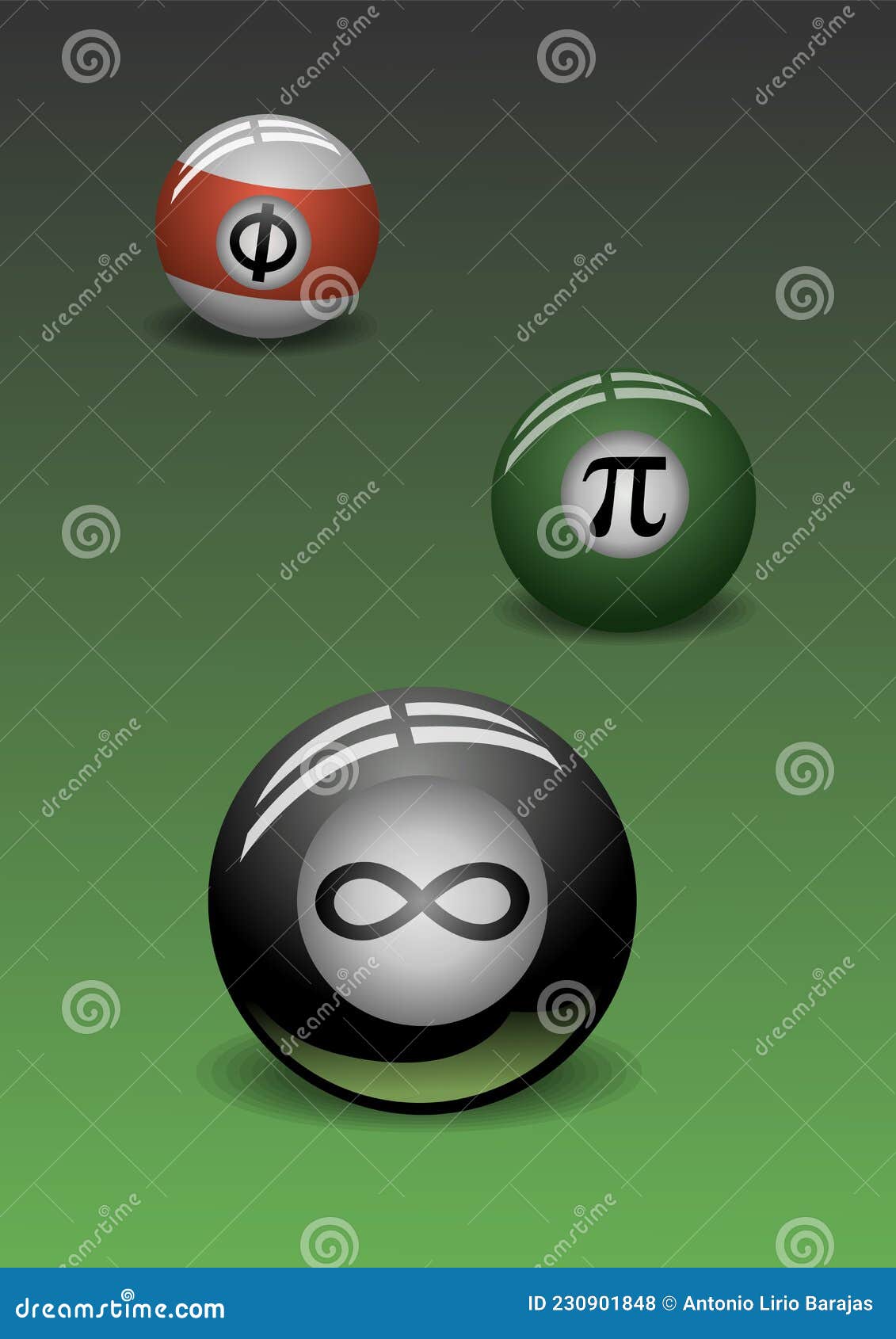 Three Pool Game Balls with Mathematical Symbols. Vector Illustration ...