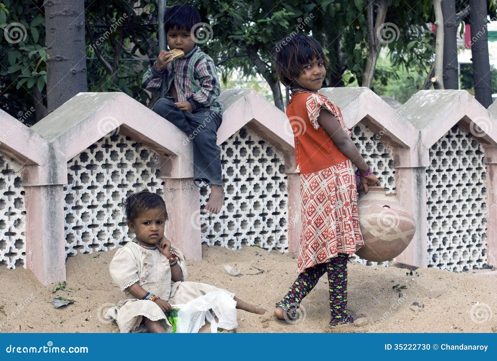 Three Poor Slum Children Playing On Sand Editorial Image ...
