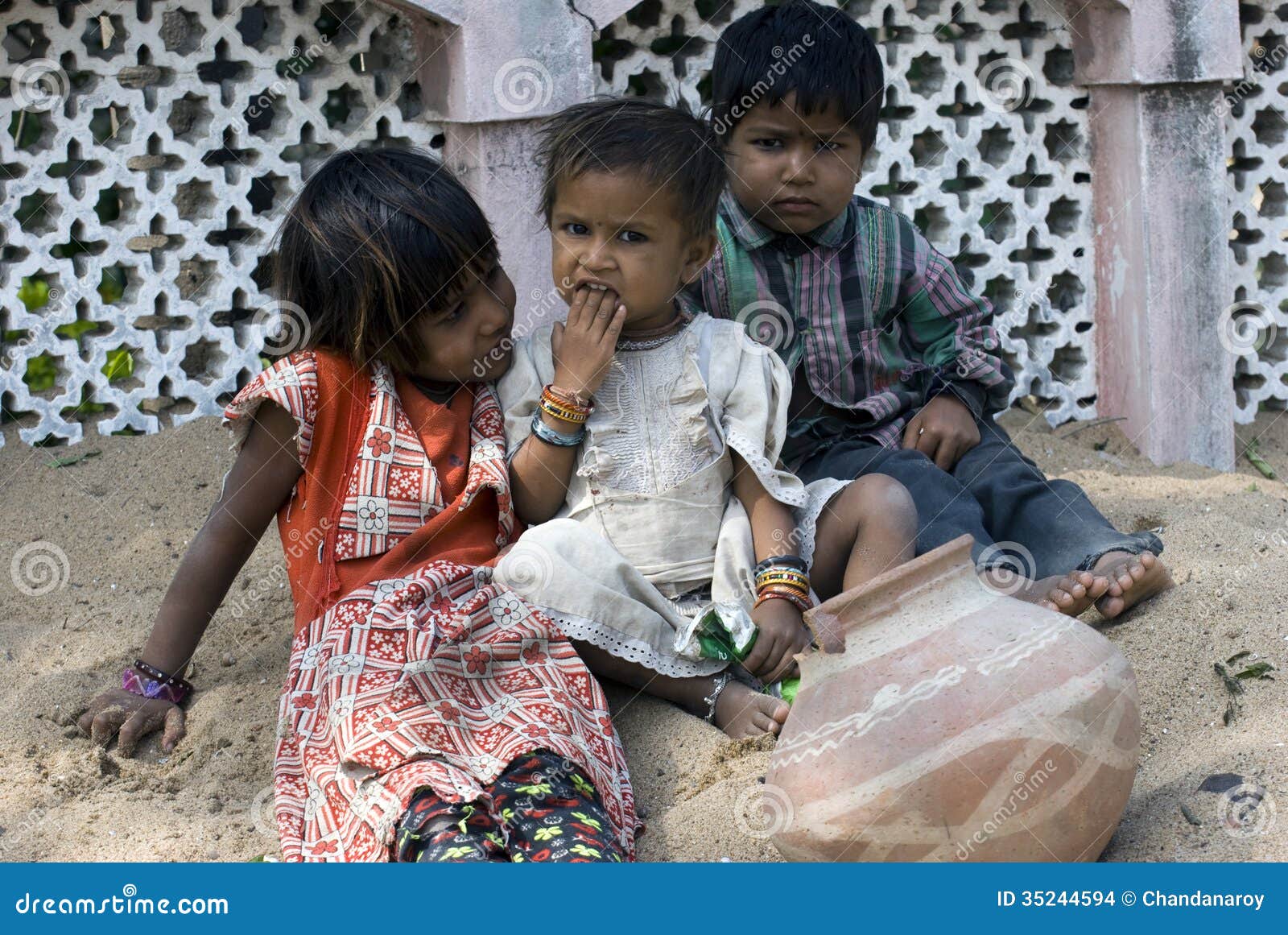 Three Poor Slum Children Playing on Sand Editorial Stock Image - Image ...