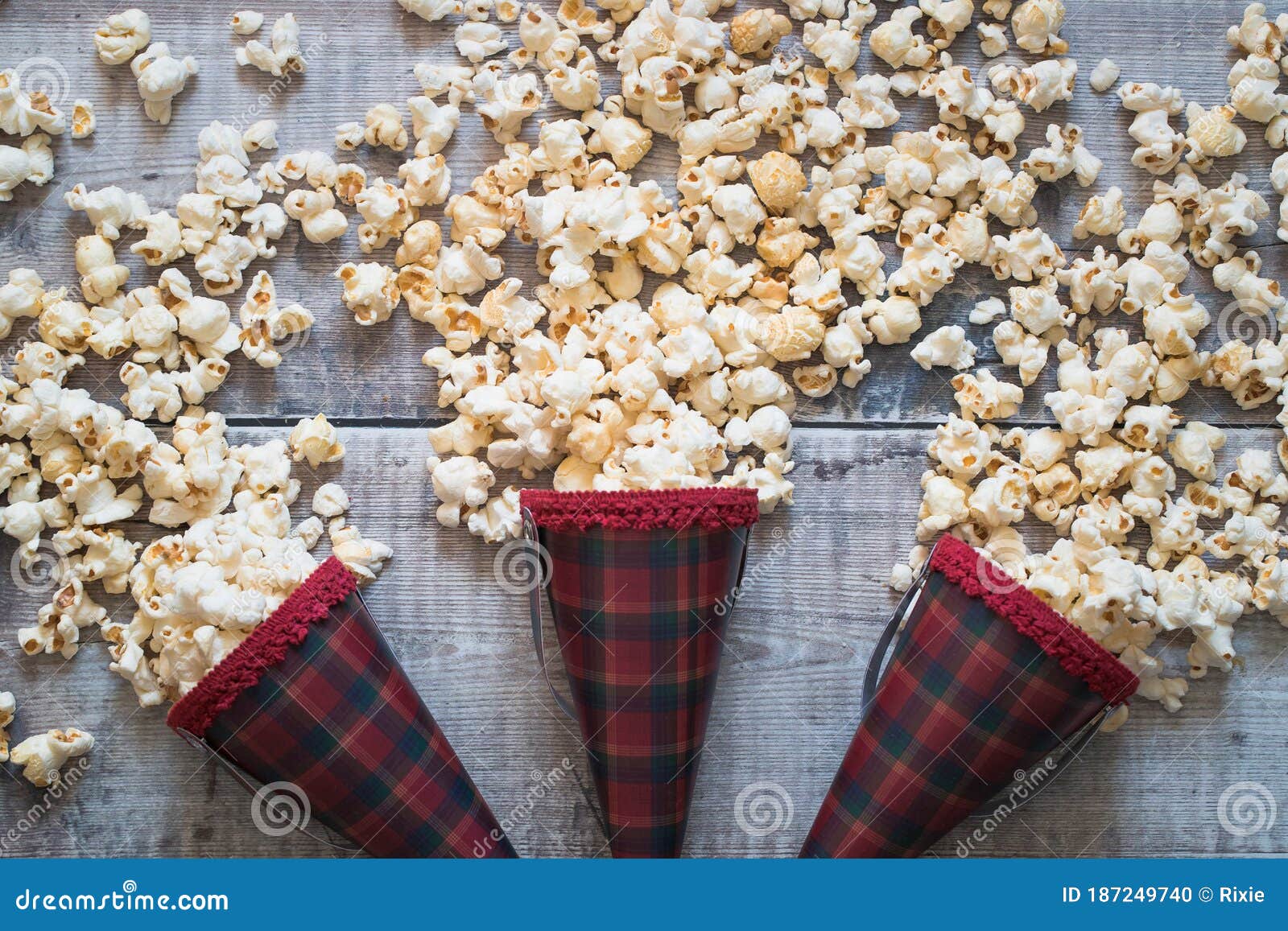 Three Popcorn Cones Flat Lay Stock Photo - Image of dessert, nostalgic ...
