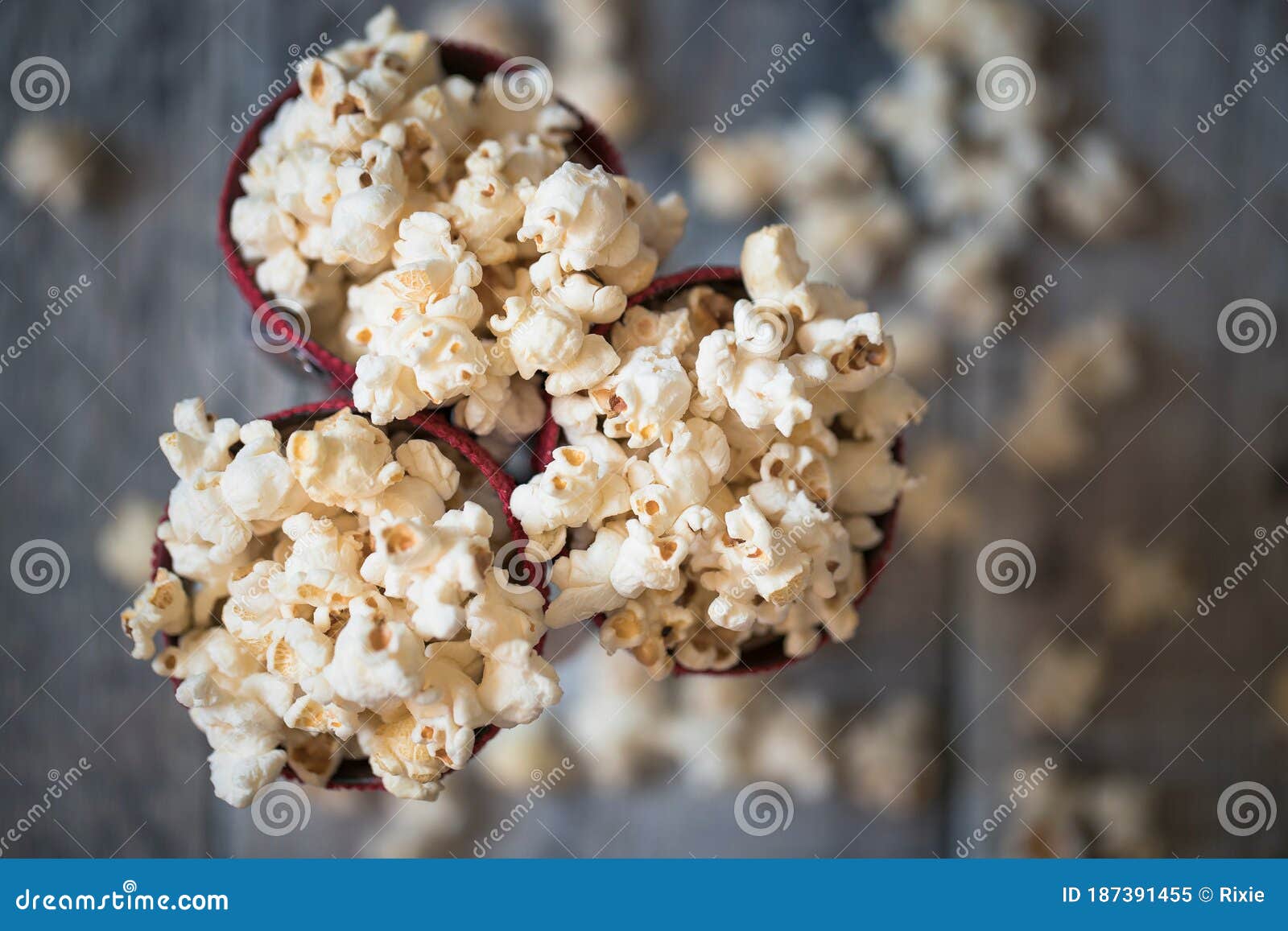 Three Popcorn Cones Overhead View Stock Image - Image of food, roasted ...