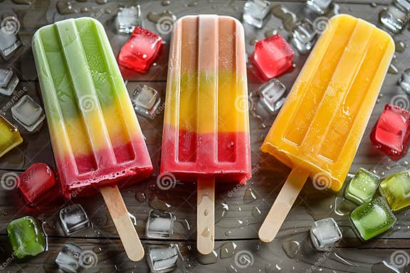 Three Popsicles with Different Colors Stock Photo - Image of summer ...
