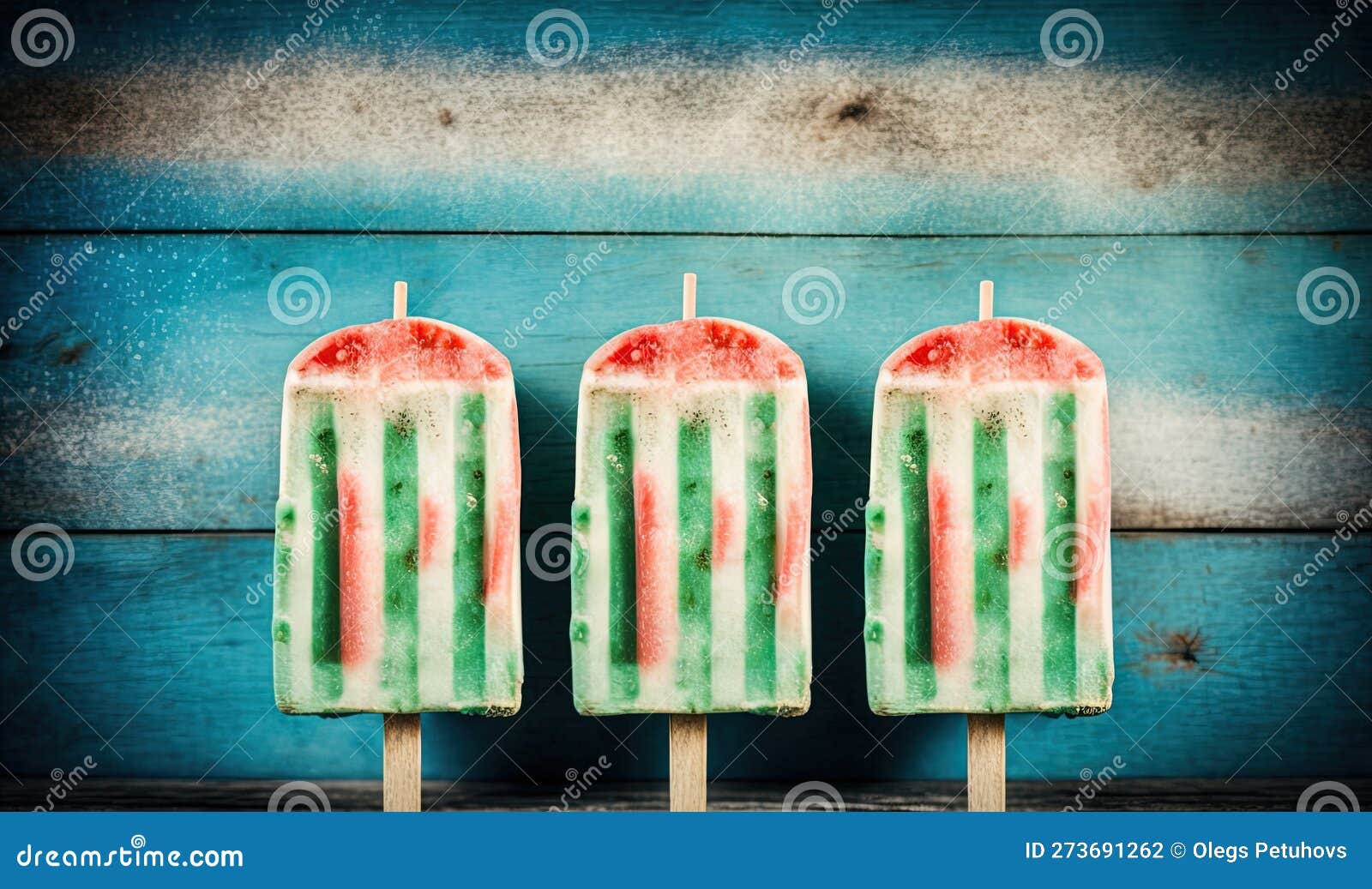 Three Popsicles with Watermelon and Green and Red Stripes Stock ...