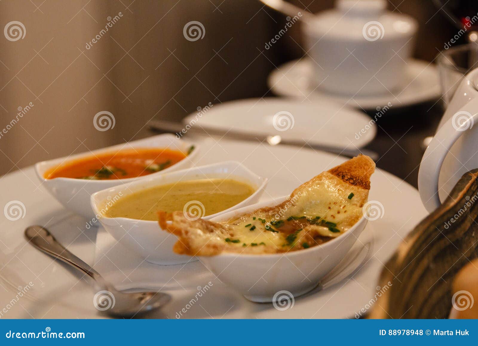 Three Portions of Soup in the Restaurant Stock Photo - Image of ...