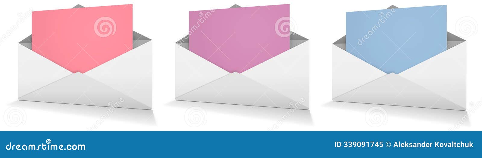Three Postal Envelope Blank Template Black, Cyan, Yellow, Magenta, CMYK ...
