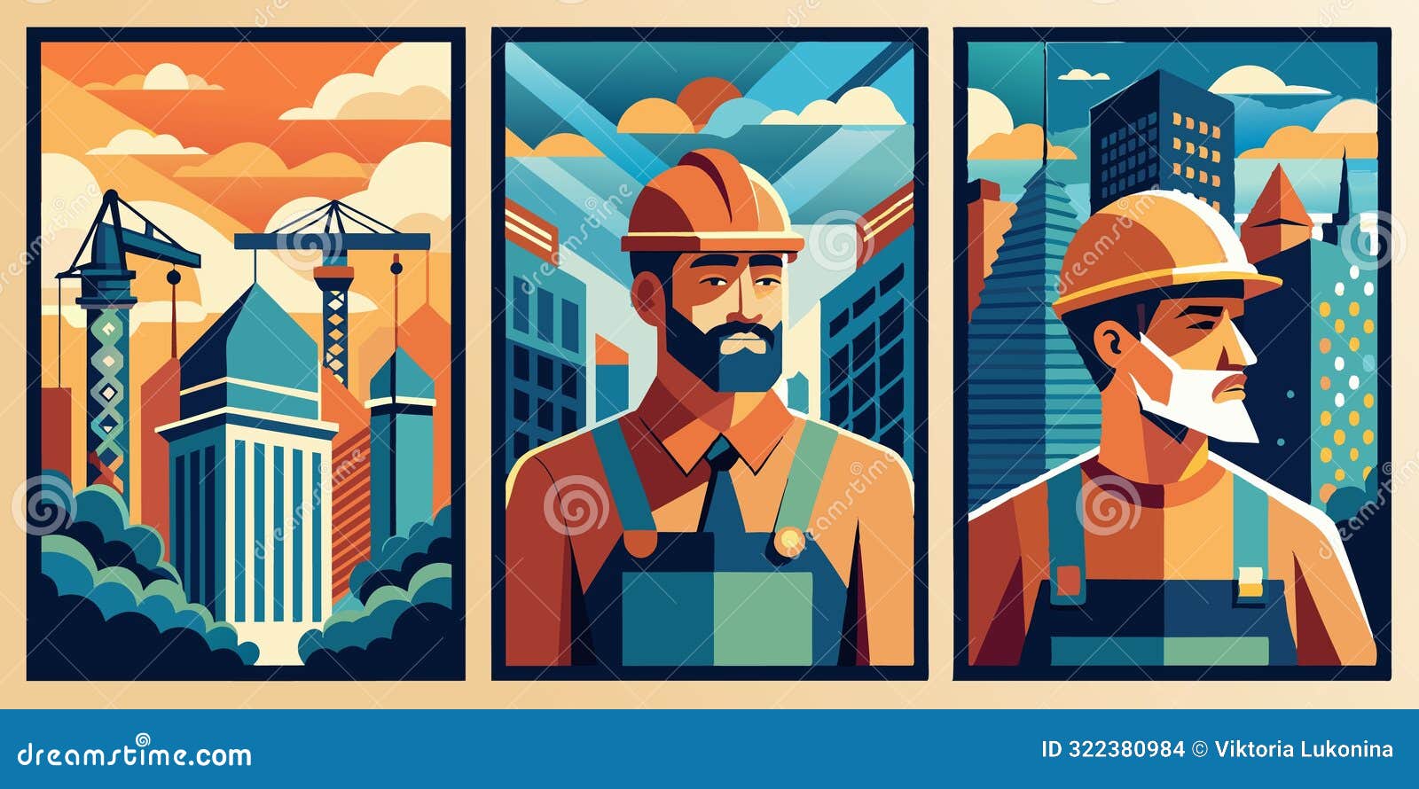 Three Posters of Construction Workers with Hard Hats Stock Vector ...