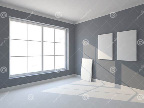 Three posters in emty room stock illustration. Illustration of print ...