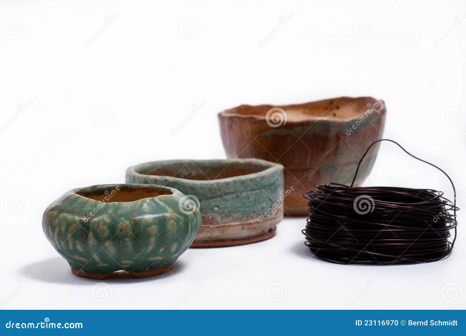 Three Pots of Clay with Copper Wire Stock Photo - Image of handicraft ...