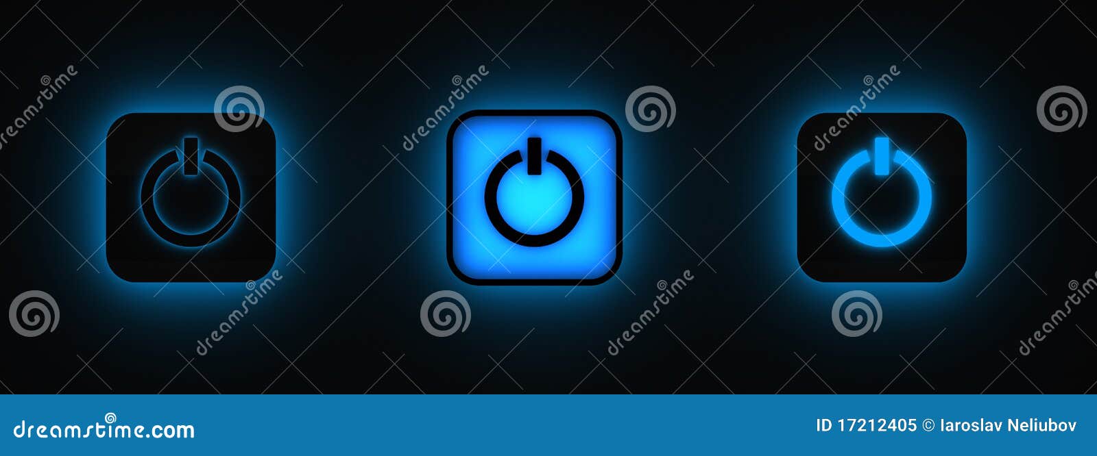 Three Power Buttons Lighting in Darkness Stock Illustration ...