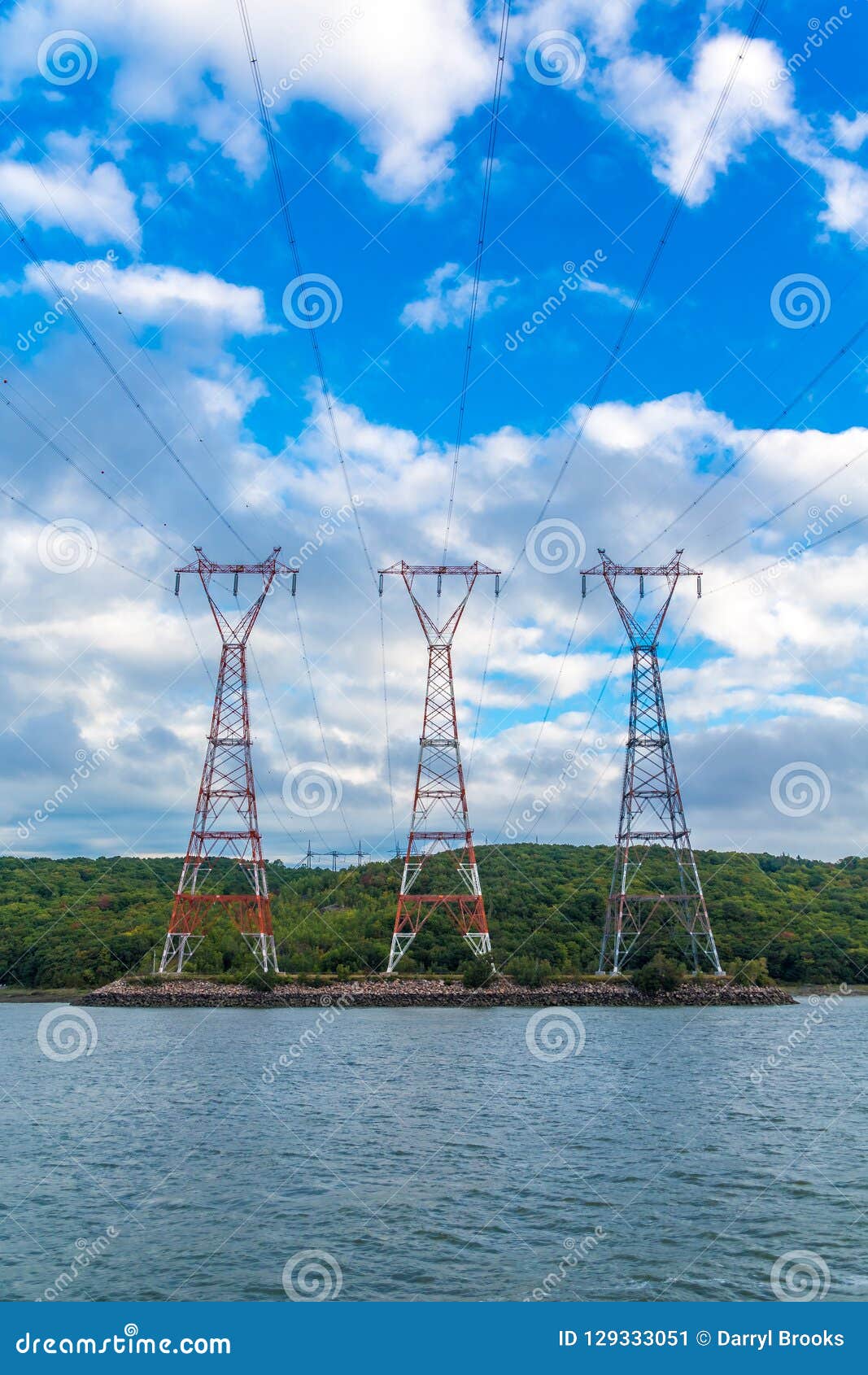 Three Power Pylons stock image. Image of grid, pylons - 129333051