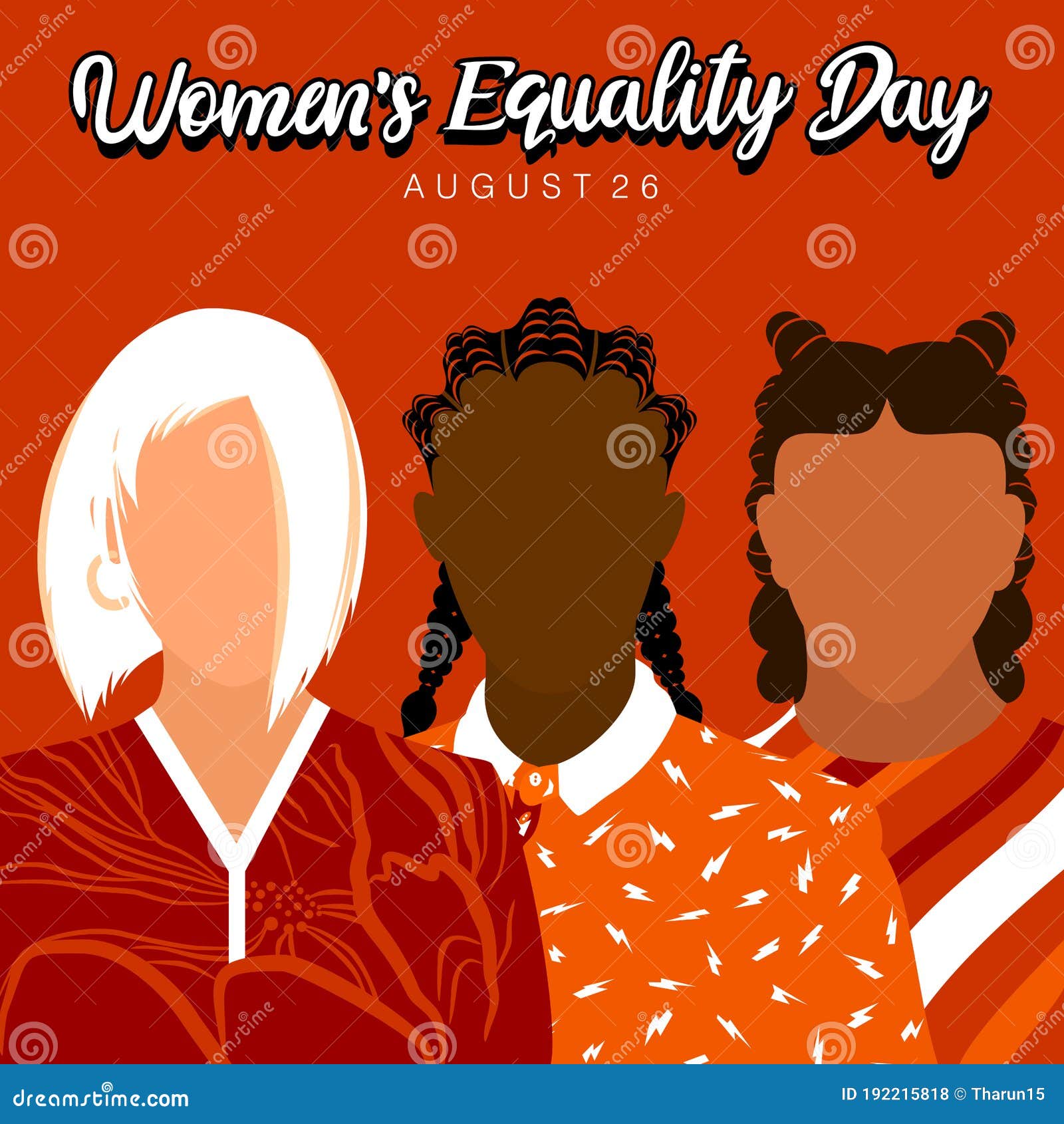 Three Powerful Women of Confidence for Women`s Equality Day on a Red ...