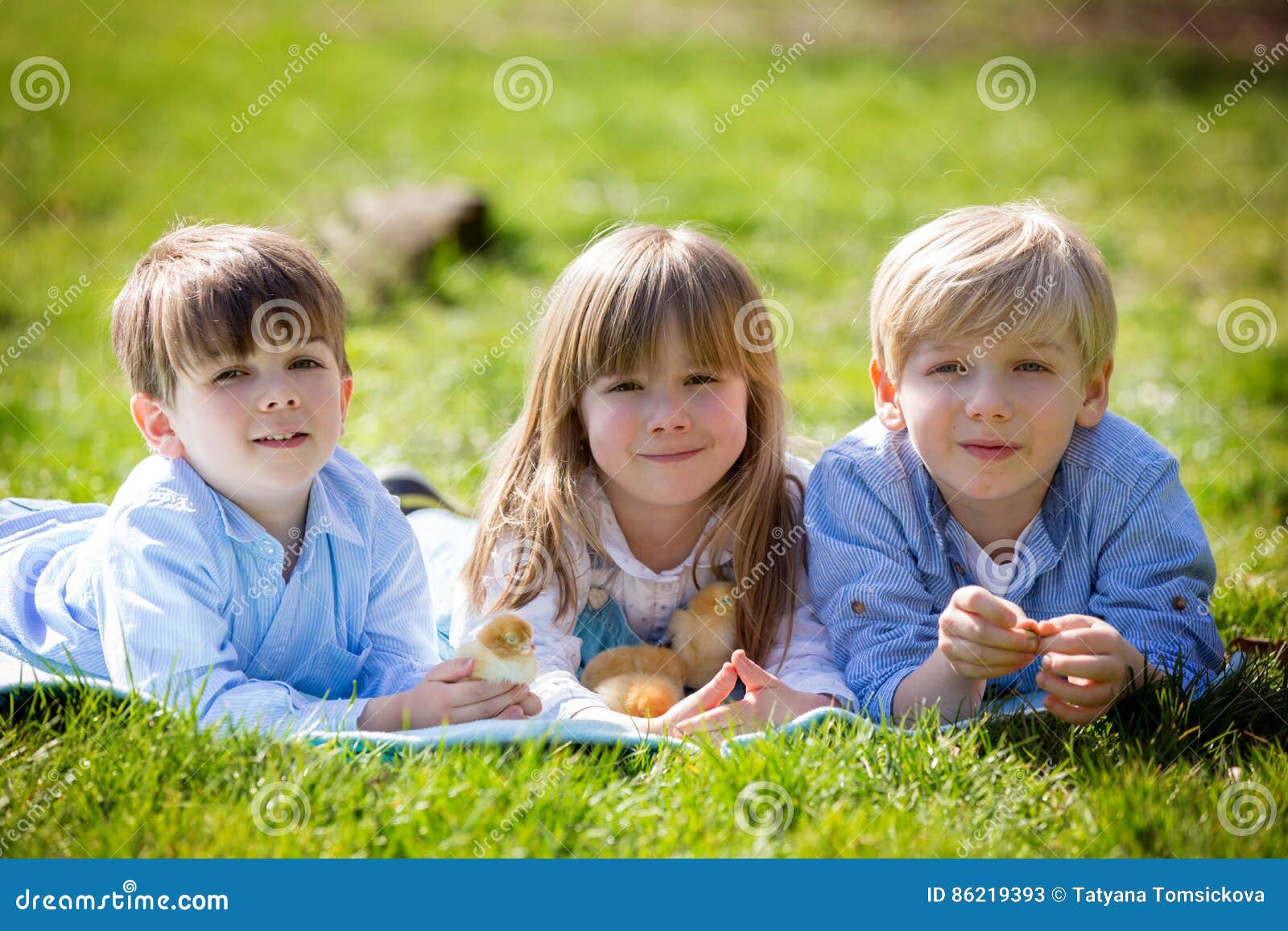 Three Preschool Kids, Siblings, Playing in the Park with Little Stock ...