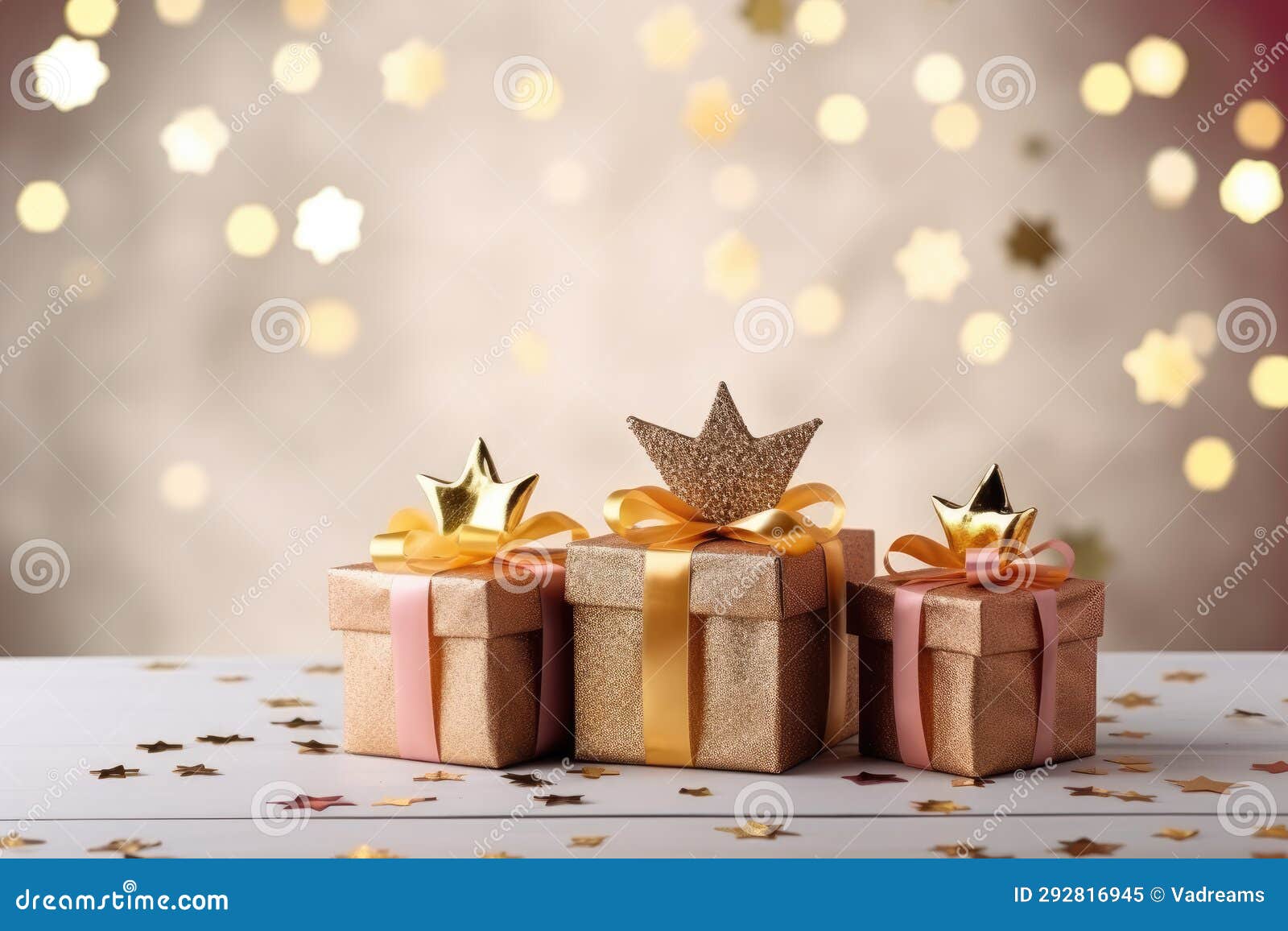 Three Present Gift Boxes Decorated with Shiny Golden Crowns Standing on ...