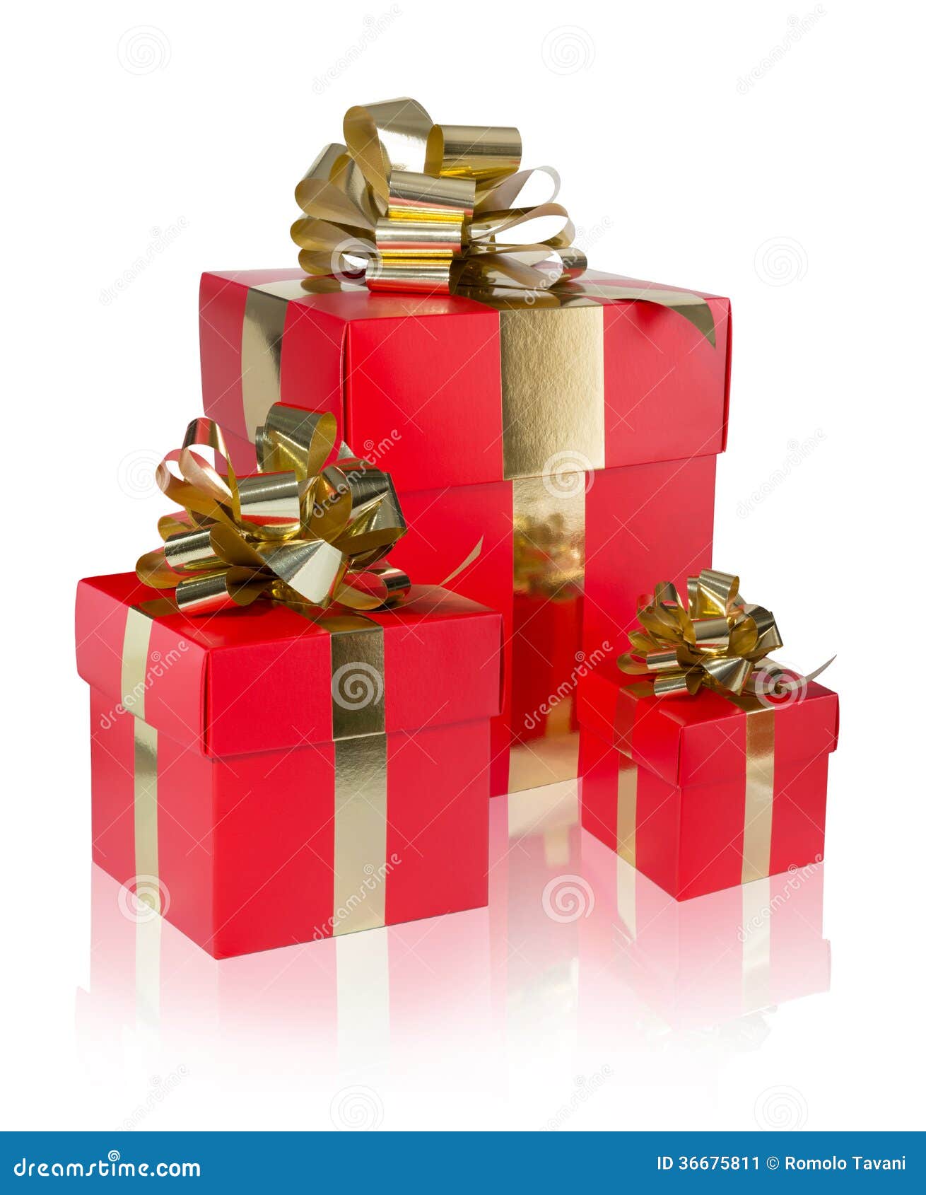 Three Present Red with Golden Ribbon Isolated Stock Image - Image of ...