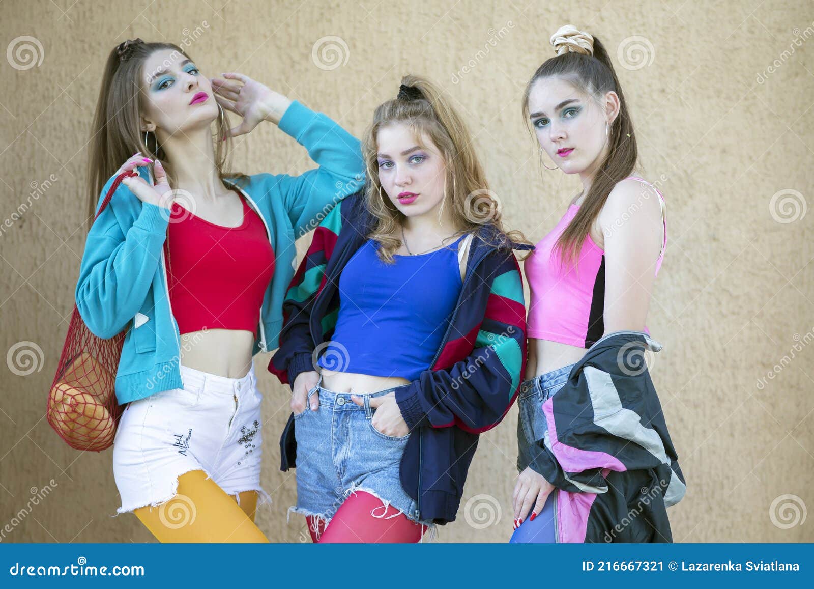 Three pretty girls stock image. Image of bright, disco - 216667321