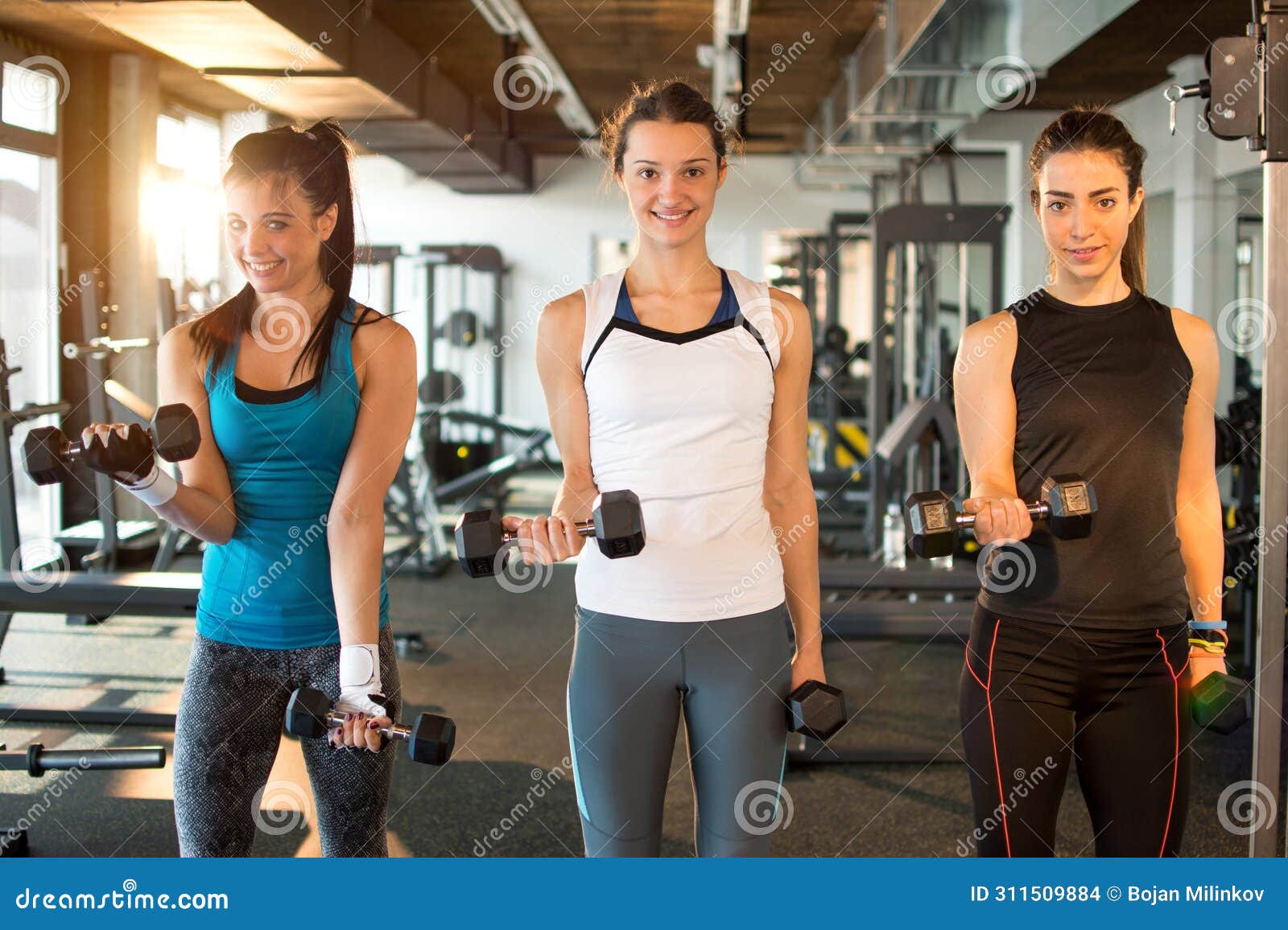 Three Pretty Girls Workout in the Gym Stock Photo - Image of sport ...