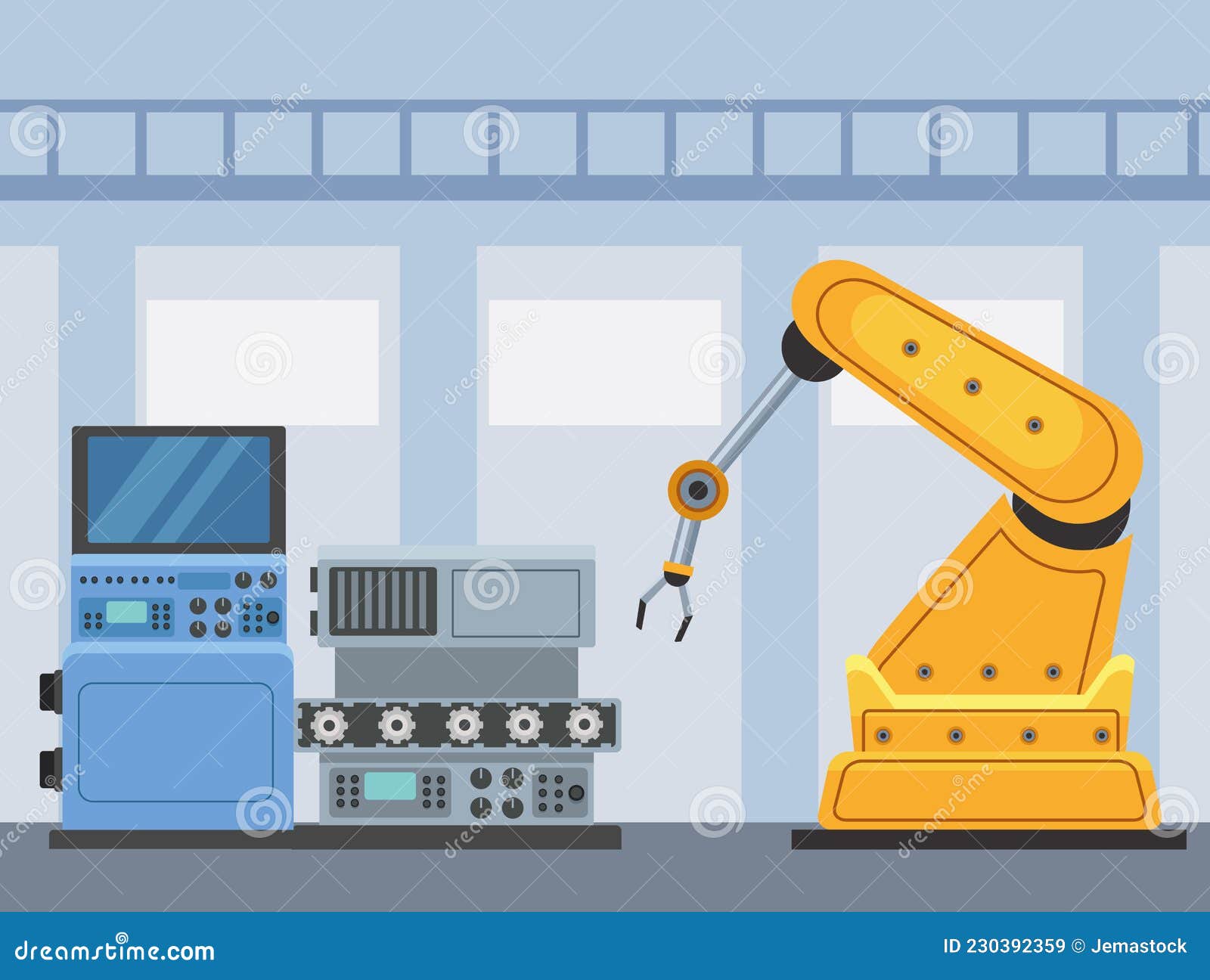 Three Production Machines Scene Stock Vector - Illustration of vector ...