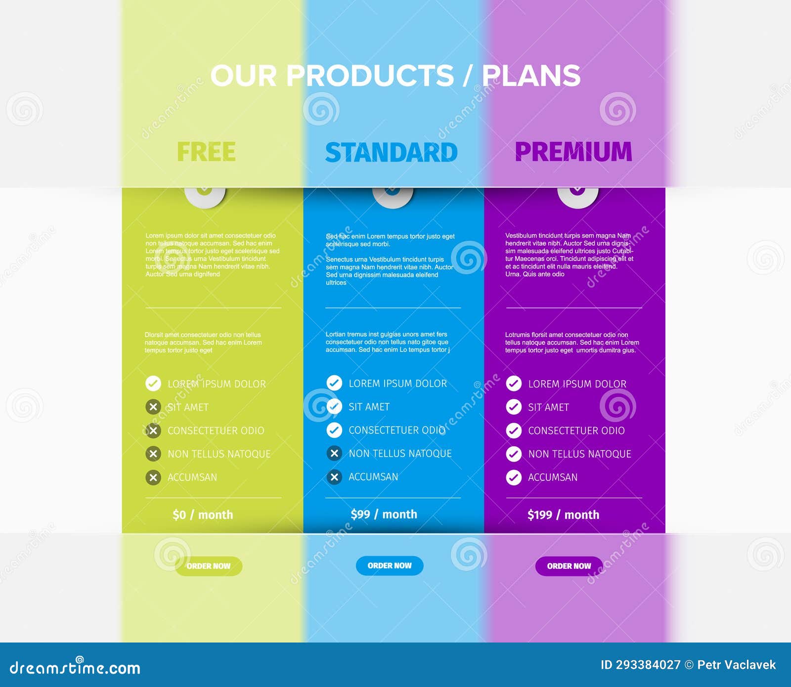 Three Products Cards Features Light Transparent Schema Template with ...