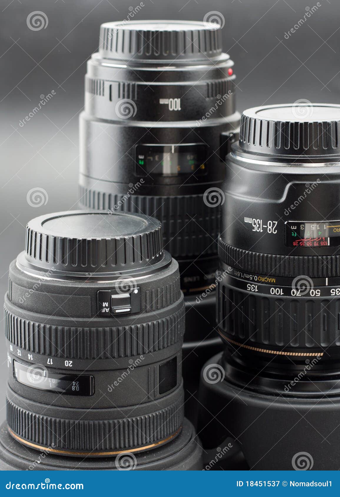 Three Professional Camera Lenses Stock Image - Image of instrument ...