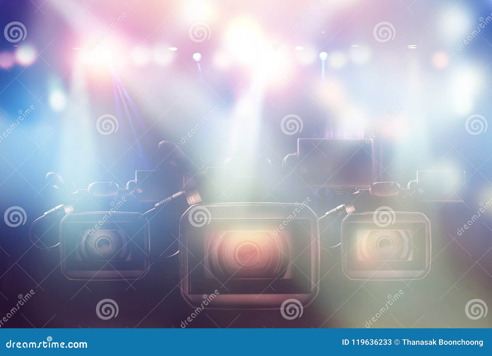 Three Professional Video Camcorder in Studio Stock Image - Image of ...