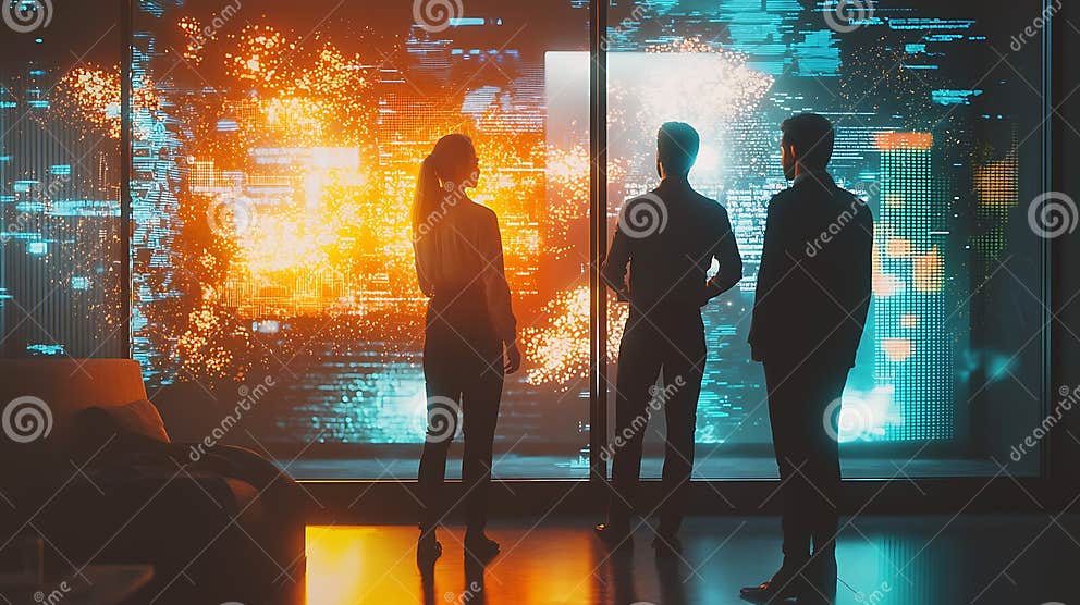 Three Professionals Analyzing Data Visualization Results in a Modern ...