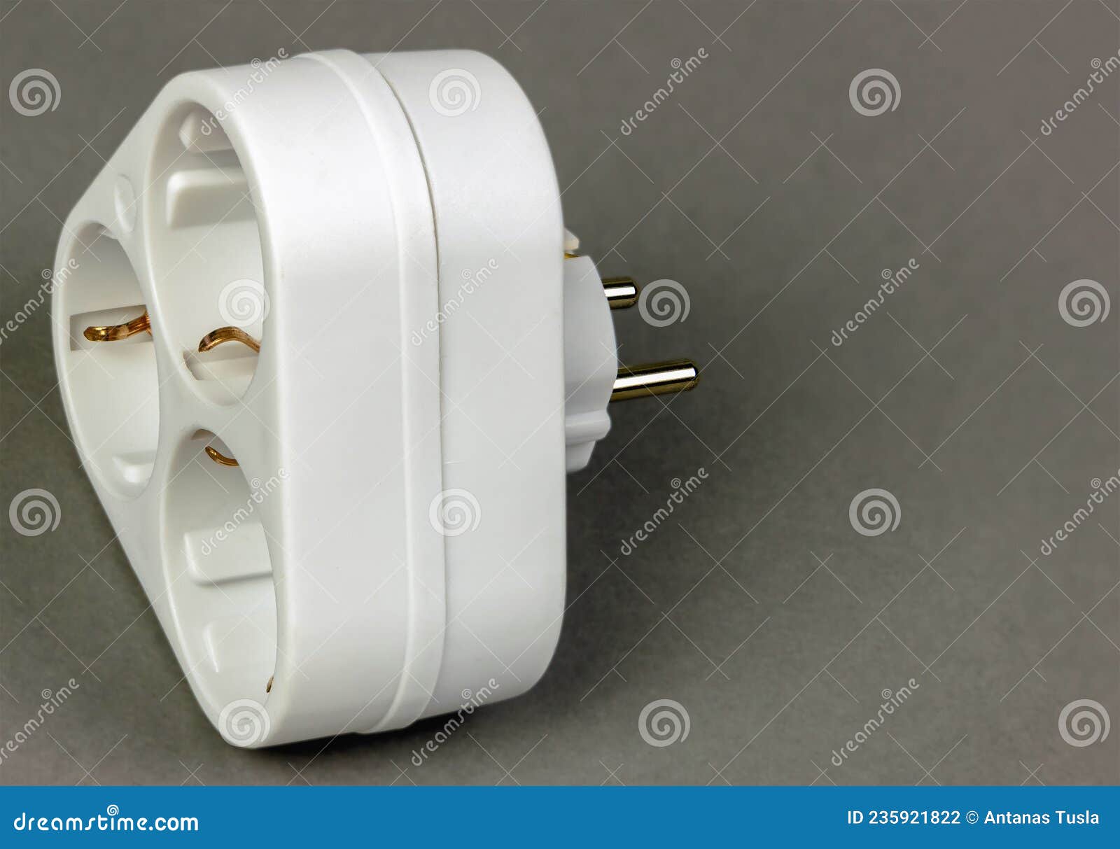 Three-prong Socket Adapter With Grounding On A Gray Background Royalty ...