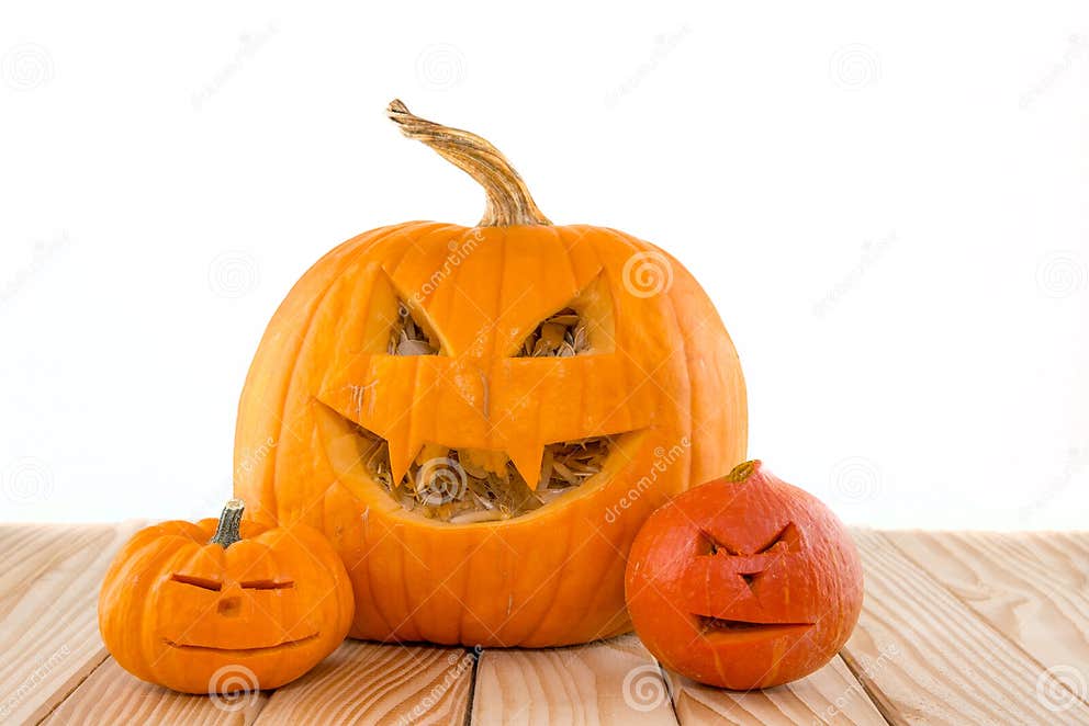 Three pumpkins with face stock image. Image of jack, autumn - 96280255
