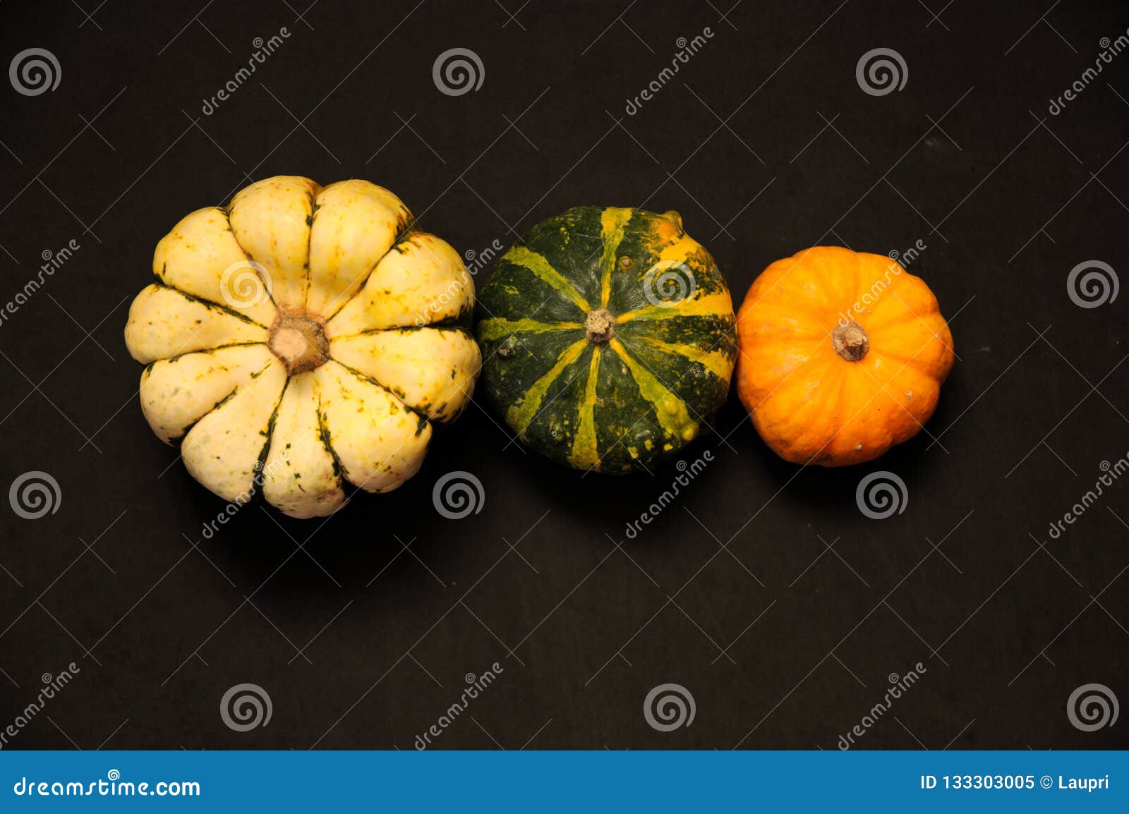 Three Pumpkins Seen from Above with Black Background Stock Image ...