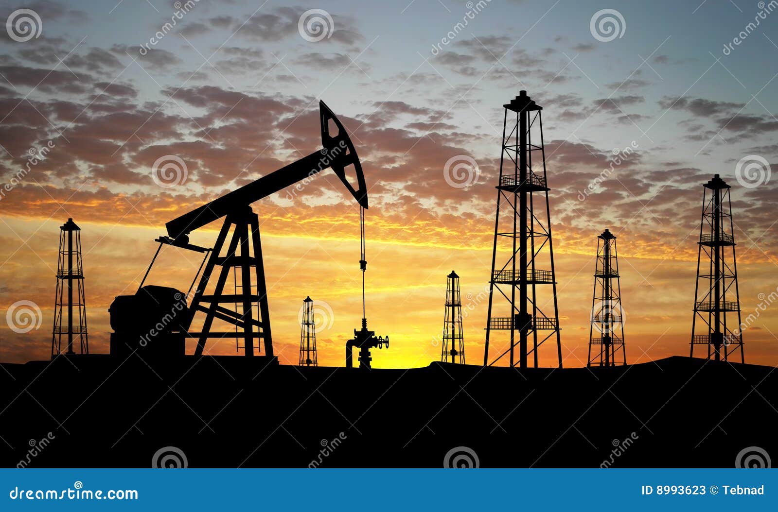 Three Pumps Over Orange Sky Stock Image - Image of structure, black ...