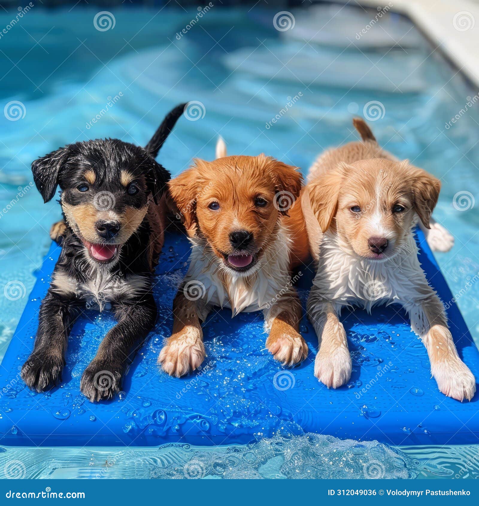 Three Puppies Playing in the Pool Stock Photo - Image of blue, playing ...