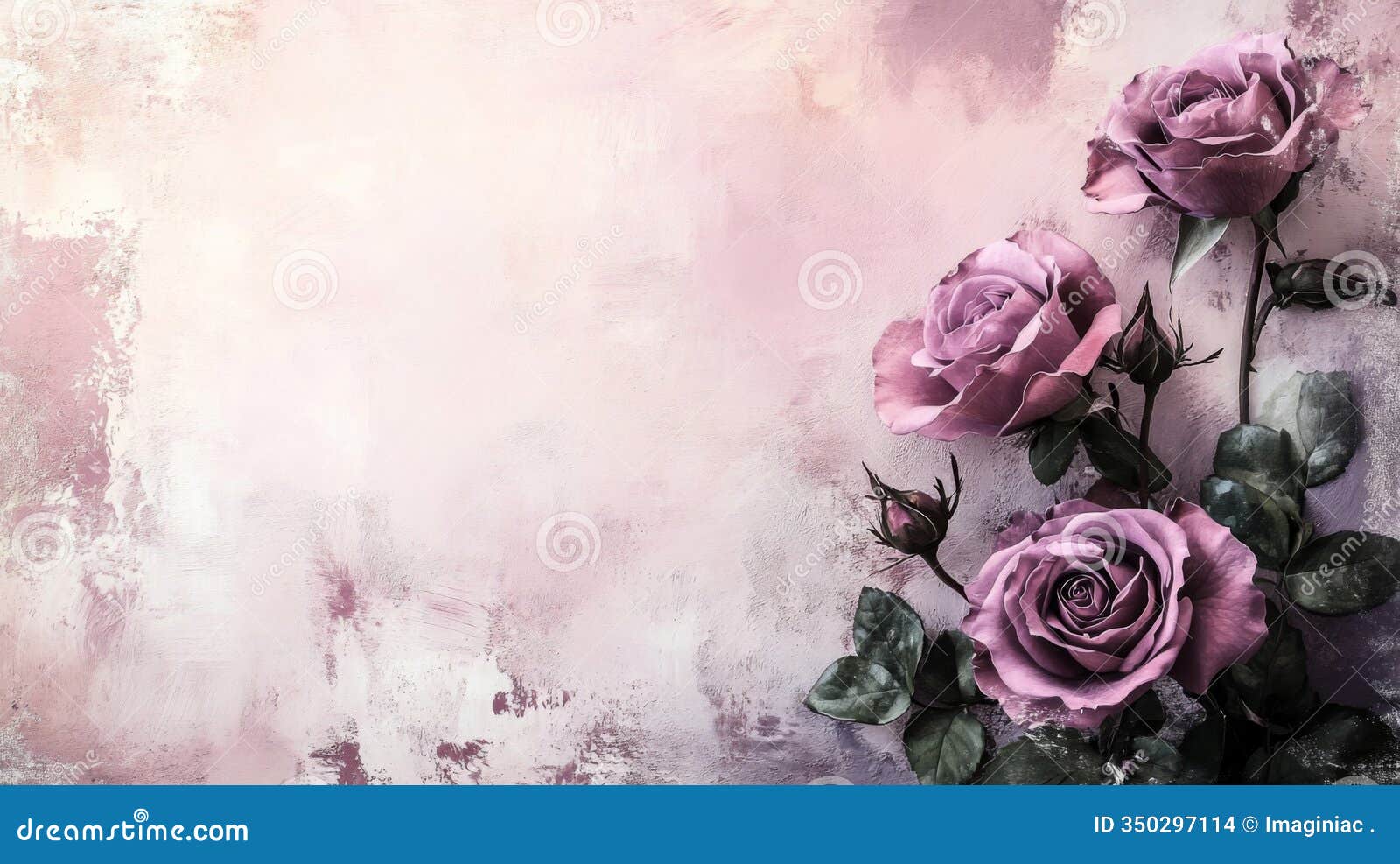 Three Purple Roses on a Textured Pink Background Stock Illustration ...