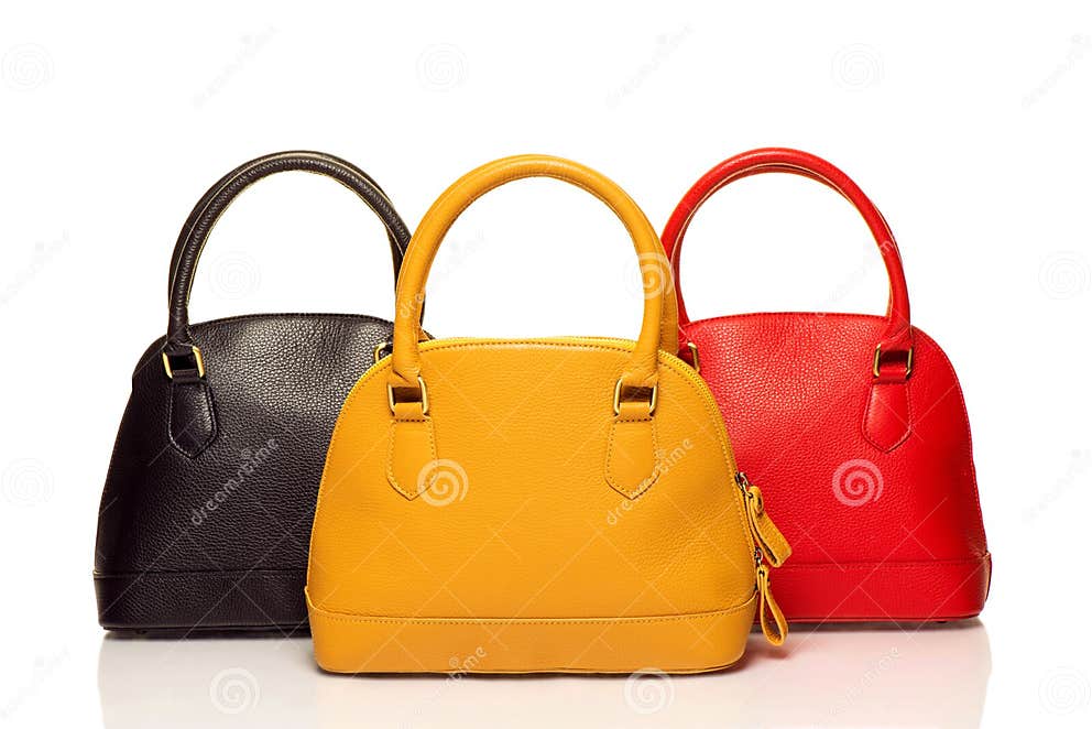 Three purses on white stock photo. Image of leather, background - 40332352